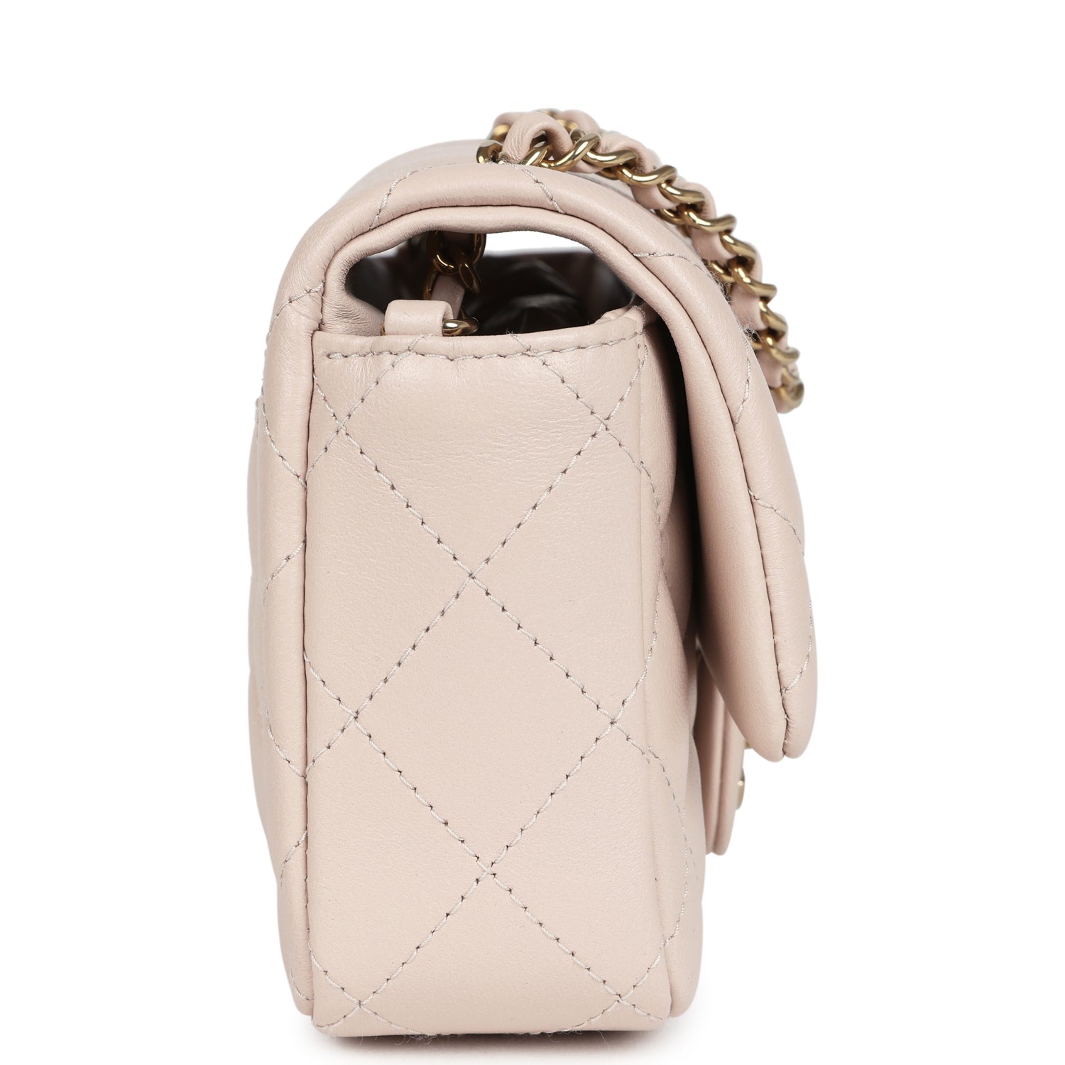 Chanel Mini Rectangular Flap Bag Light Beige Lambskin Light Gold Hardw