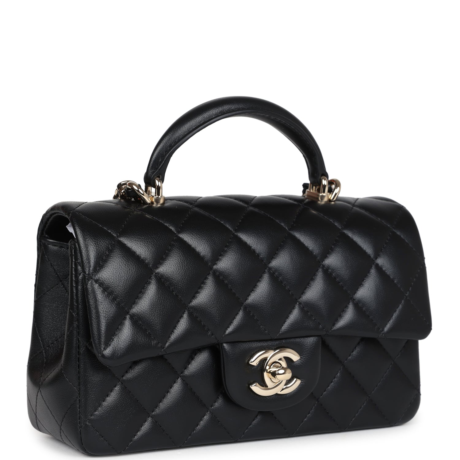 Chanel Mini Rectangular Top Handle Flap Bag Black Lambskin Light Gold