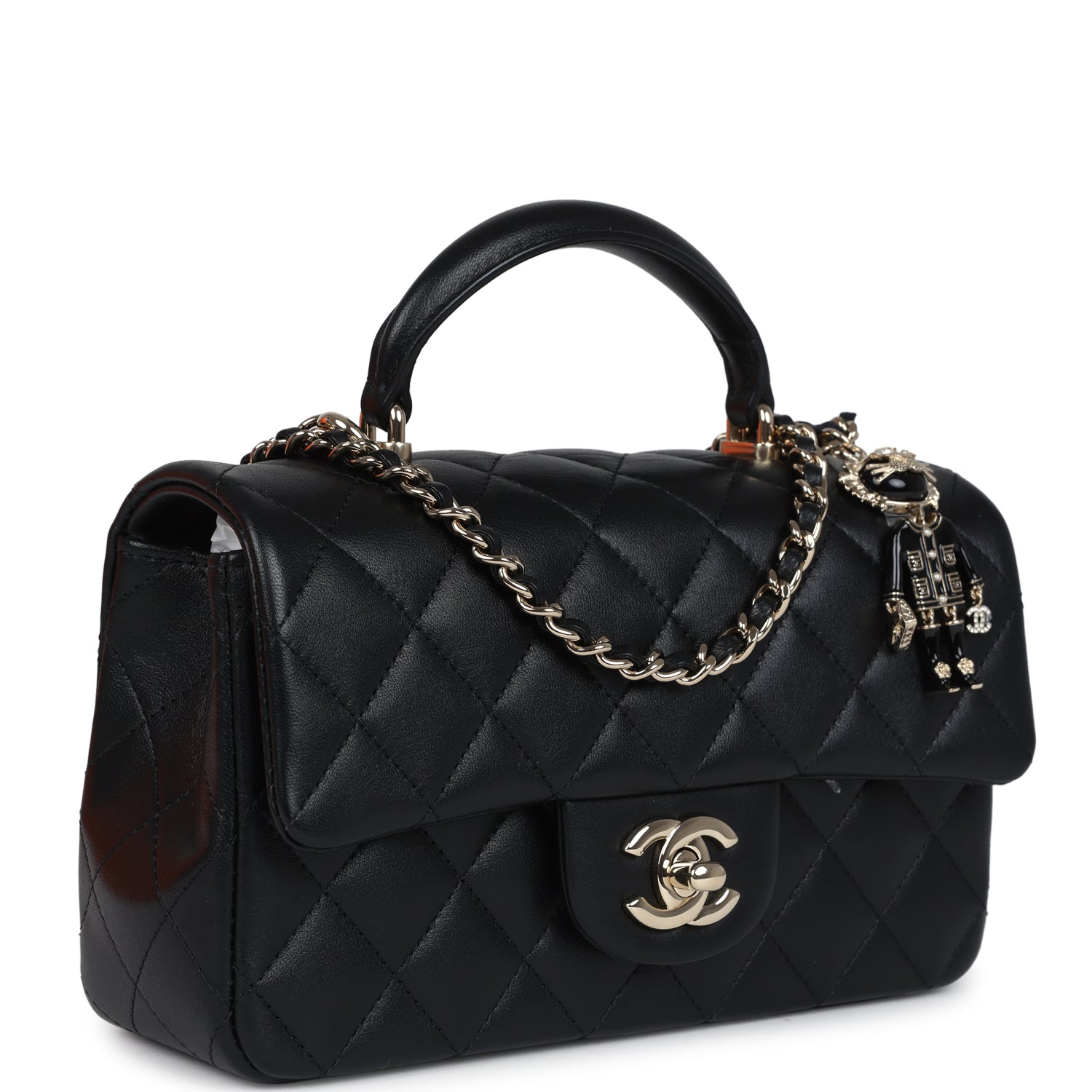 Pre-owned Chanel Mini Rectangular Top Handle Flap Bag Black Lambskin L