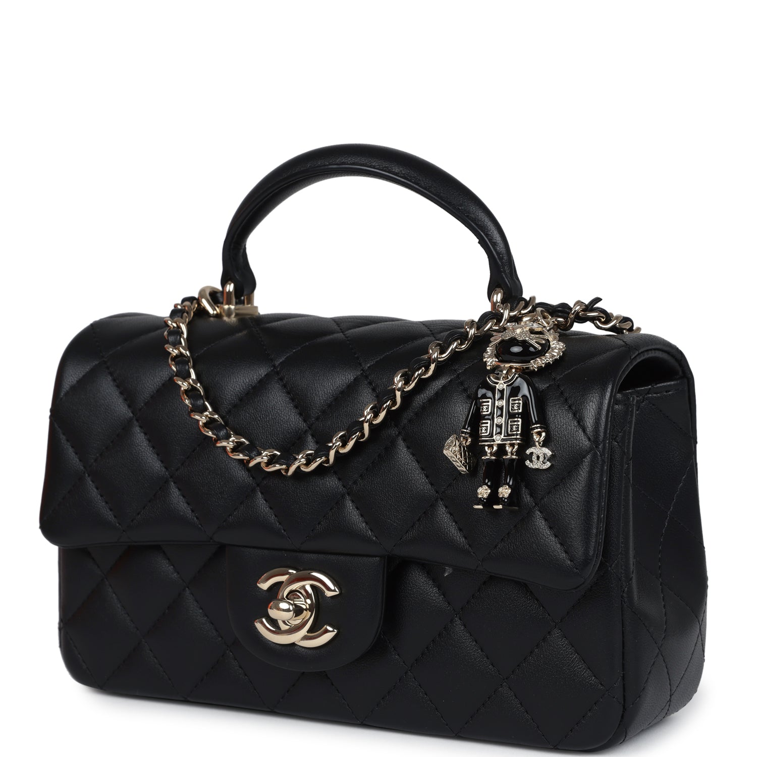 Pre-owned Chanel Mini Rectangular Top Handle Flap Bag Black Lambskin L