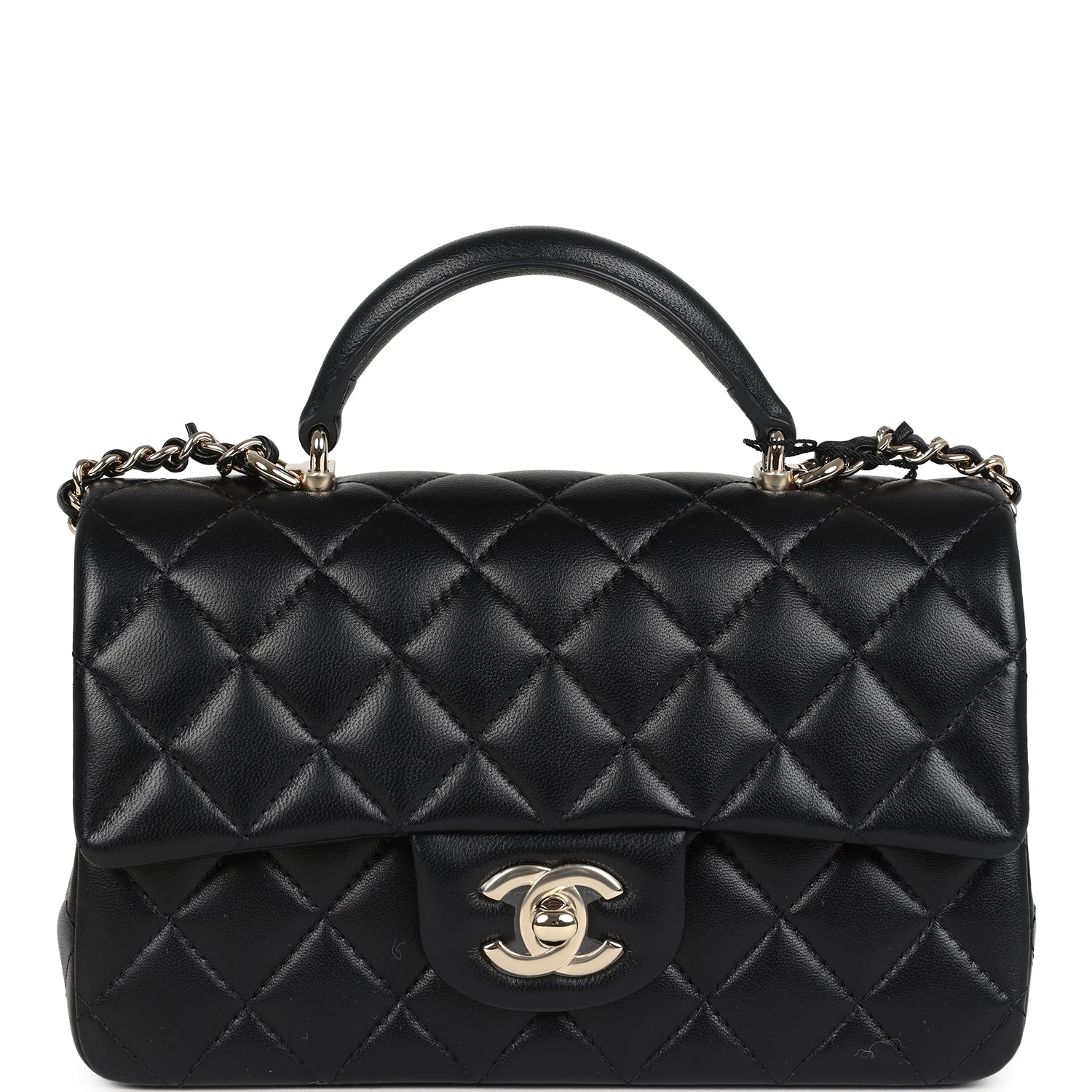 Chanel Mini Rectangular Top Handle Flap Bag Black Lambskin Light Gold