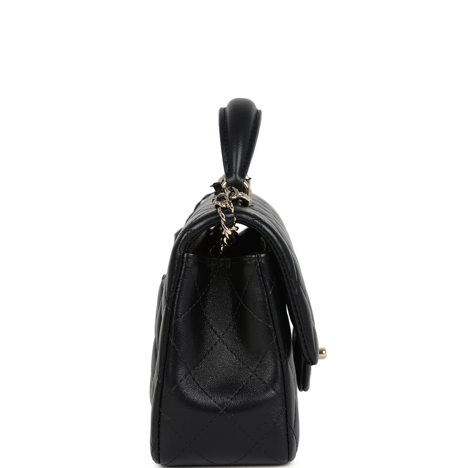 Chanel Mini Rectangular Top Handle Flap Bag Black Lambskin Light Gold