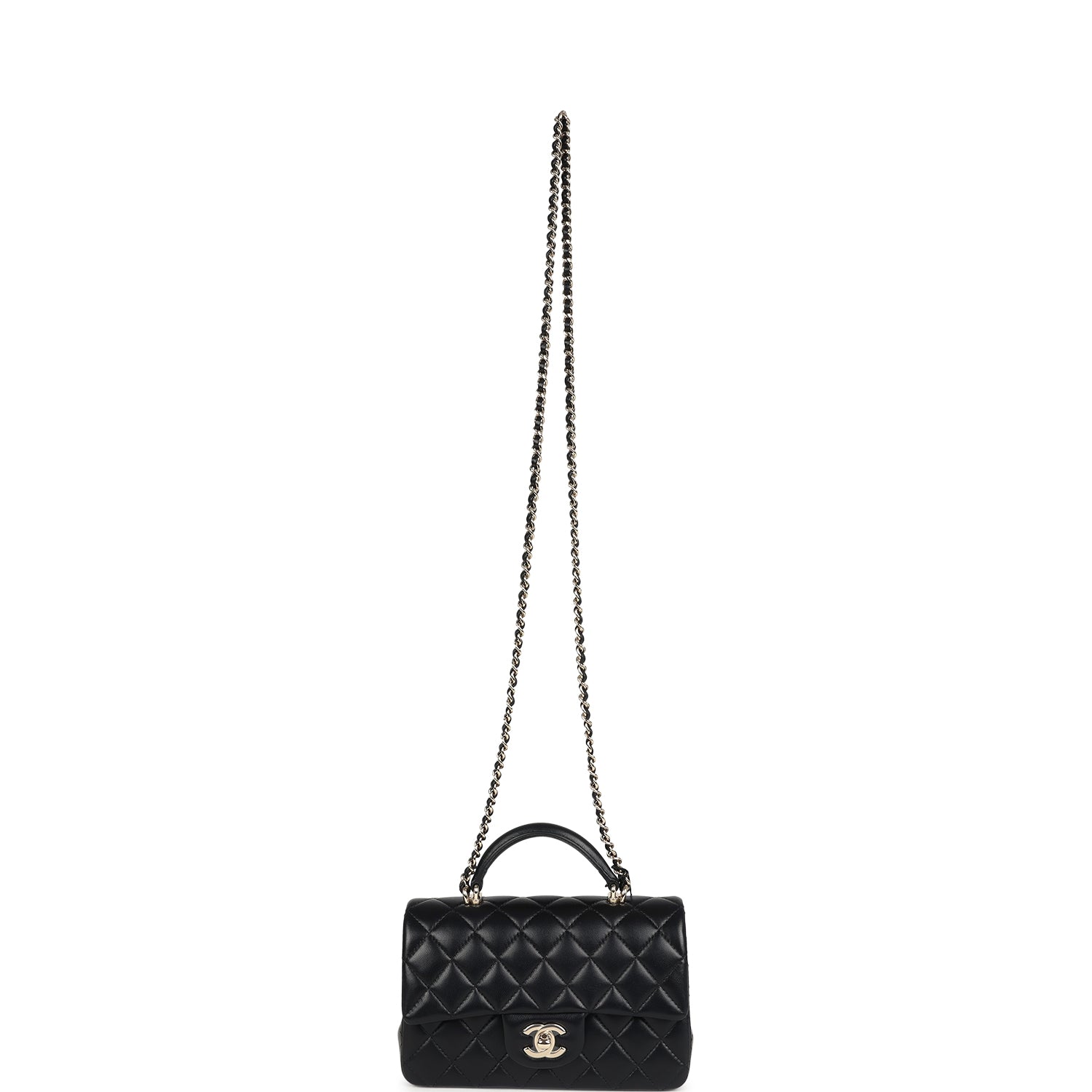 Chanel Mini Rectangular Top Handle Flap Bag Black Lambskin Light Gold