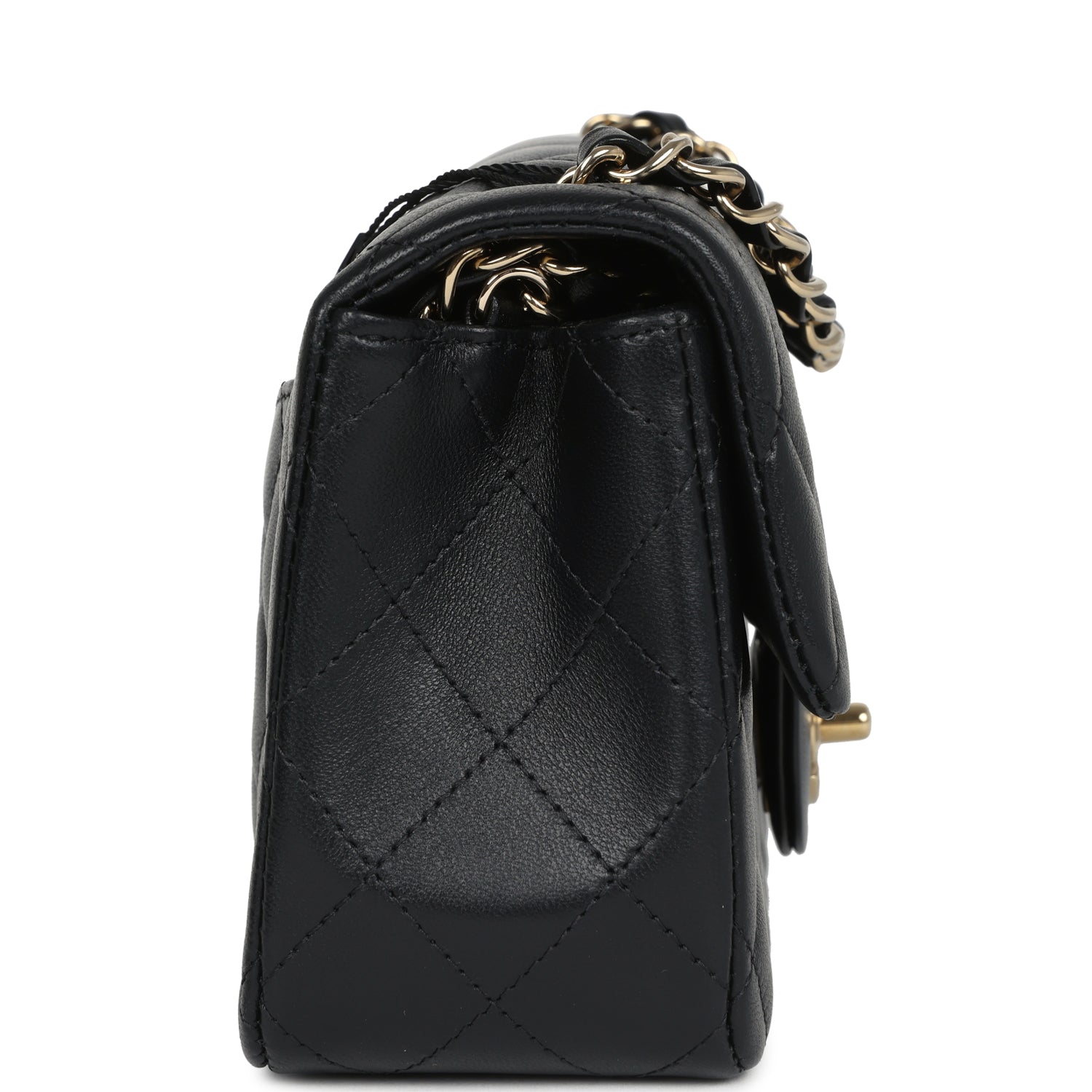 Chanel Mini Classic Rectangular Flap Bag Black Lambskin Light Gold Har