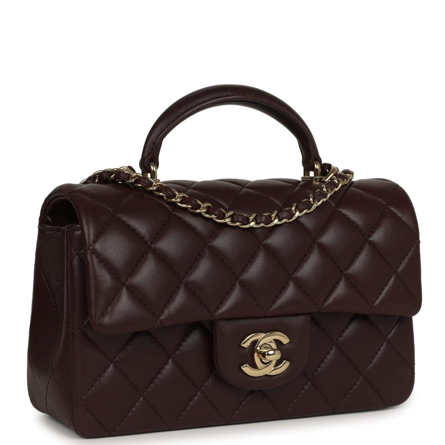 Chanel Mini Rectangular Flap Bag with Top Handle Dark Brown Lambskin L