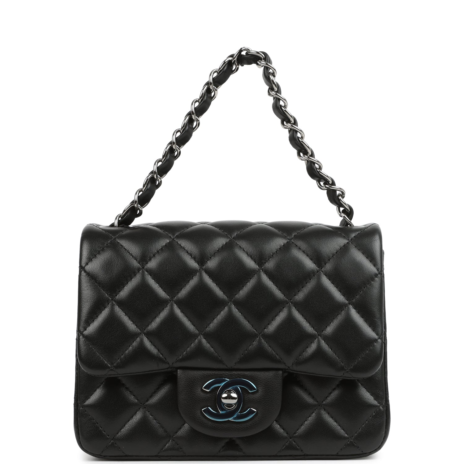 Pre-owned Chanel Mini Classic Square Flap Bag Black Lambskin Ruthenium