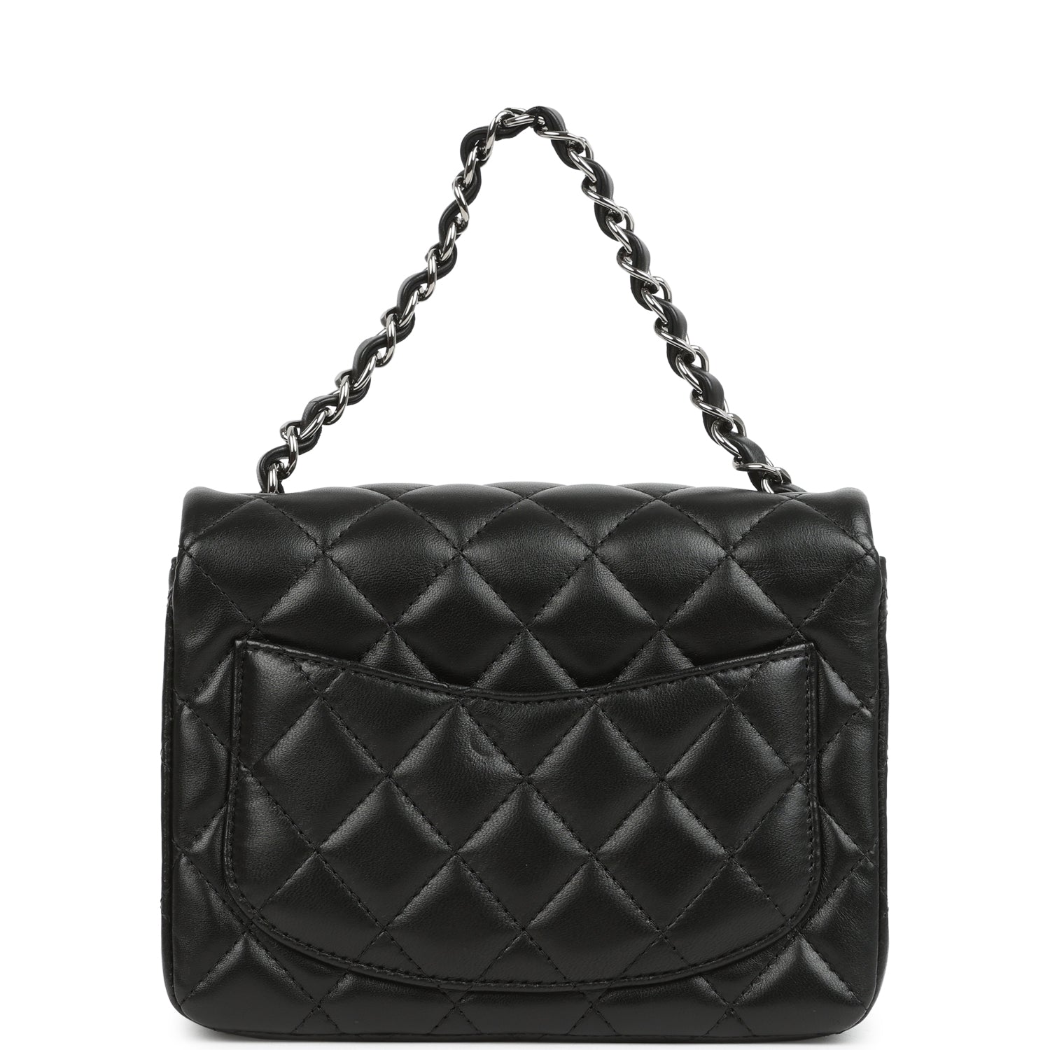 Pre-owned Chanel Mini Classic Square Flap Bag Black Lambskin Ruthenium