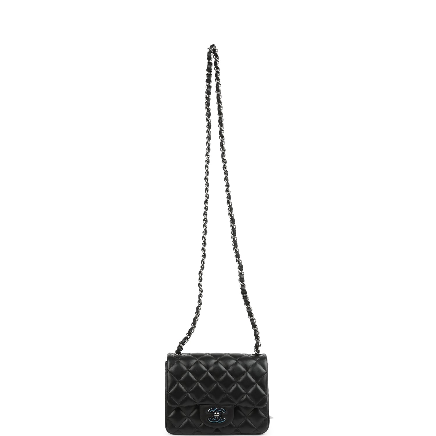 Pre-owned Chanel Mini Classic Square Flap Bag Black Lambskin Ruthenium