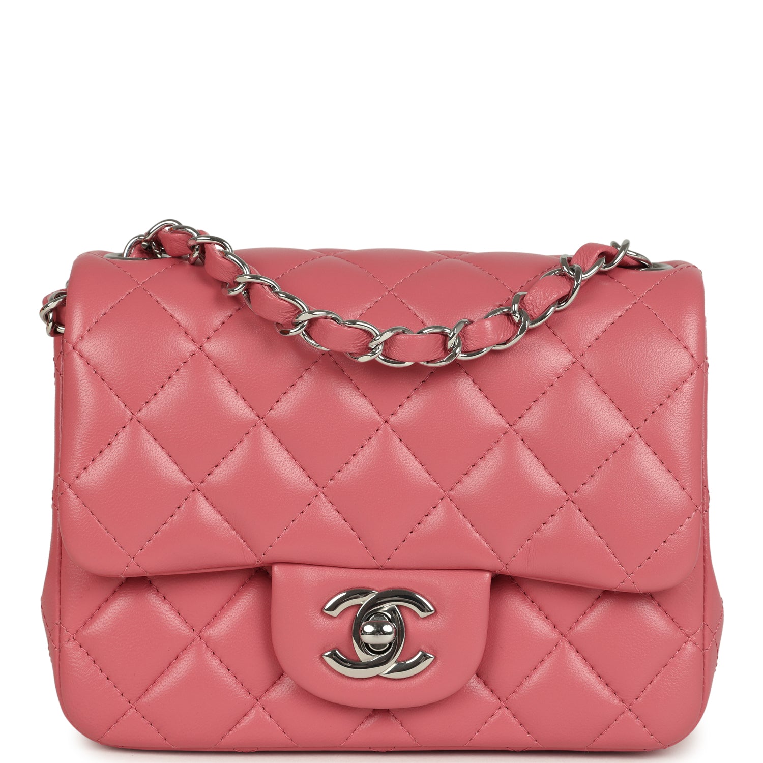 Chanel Mini Classic Square Flap Bag Pink Lambskin Silver Hardware – New ...