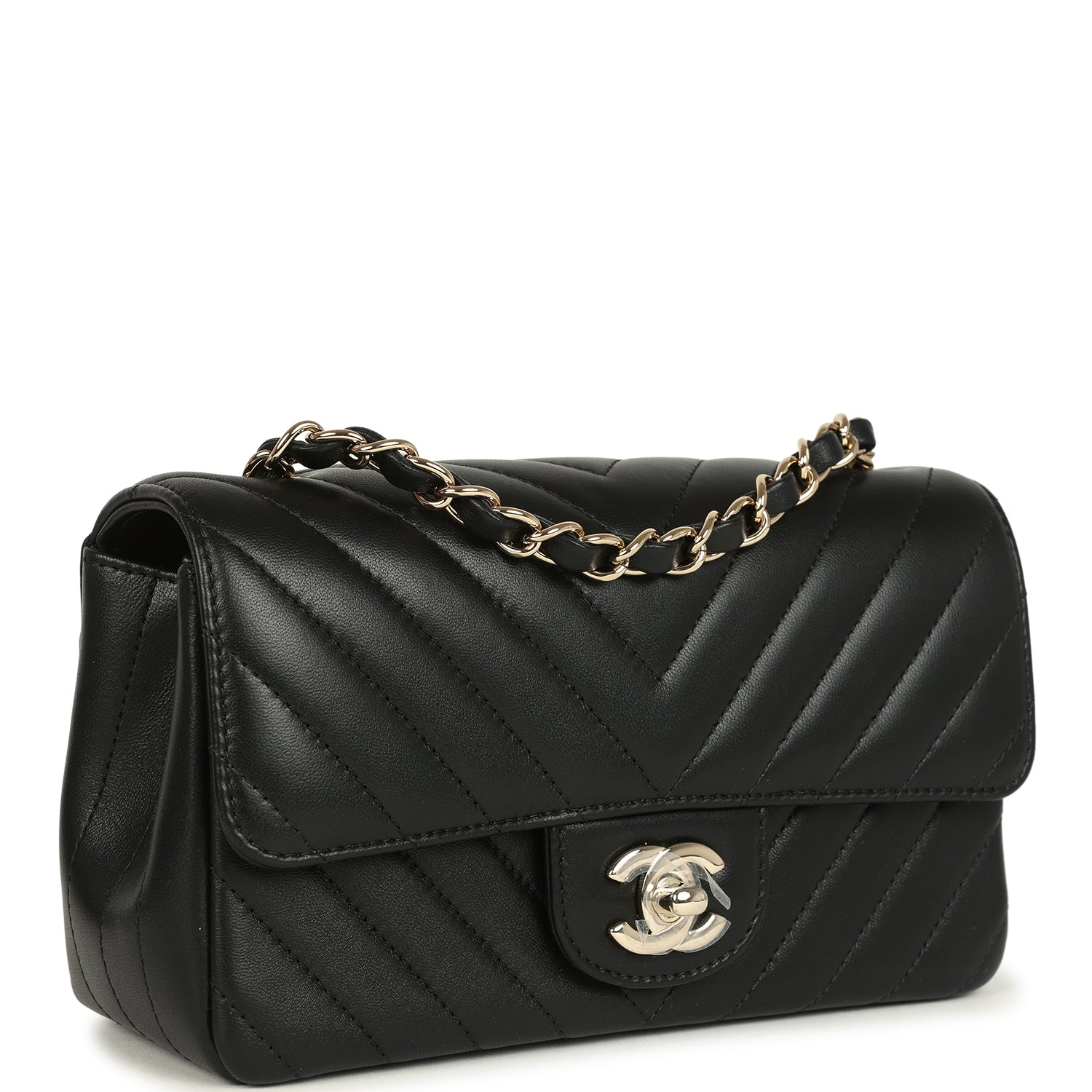 Chanel Mini Chevron Classic Rectangular Flap Bag Black Lambskin Light ...