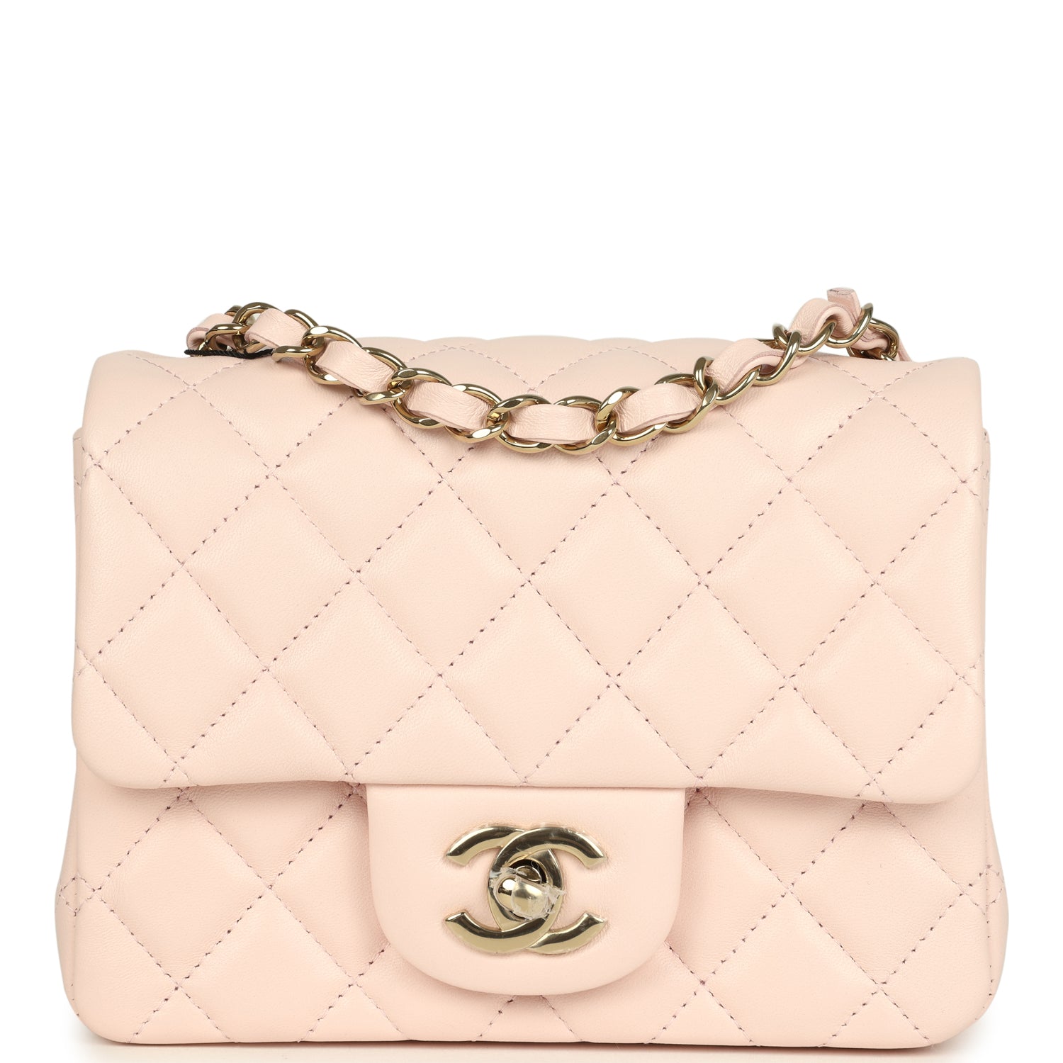 Chanel Mini Classic Square Flap Bag Light Pink Lambskin Light Gold Har