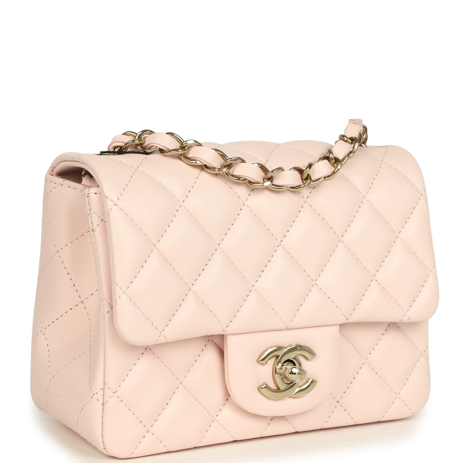 Chanel Mini Classic Square Flap Bag Light Pink Lambskin Light Gold Har