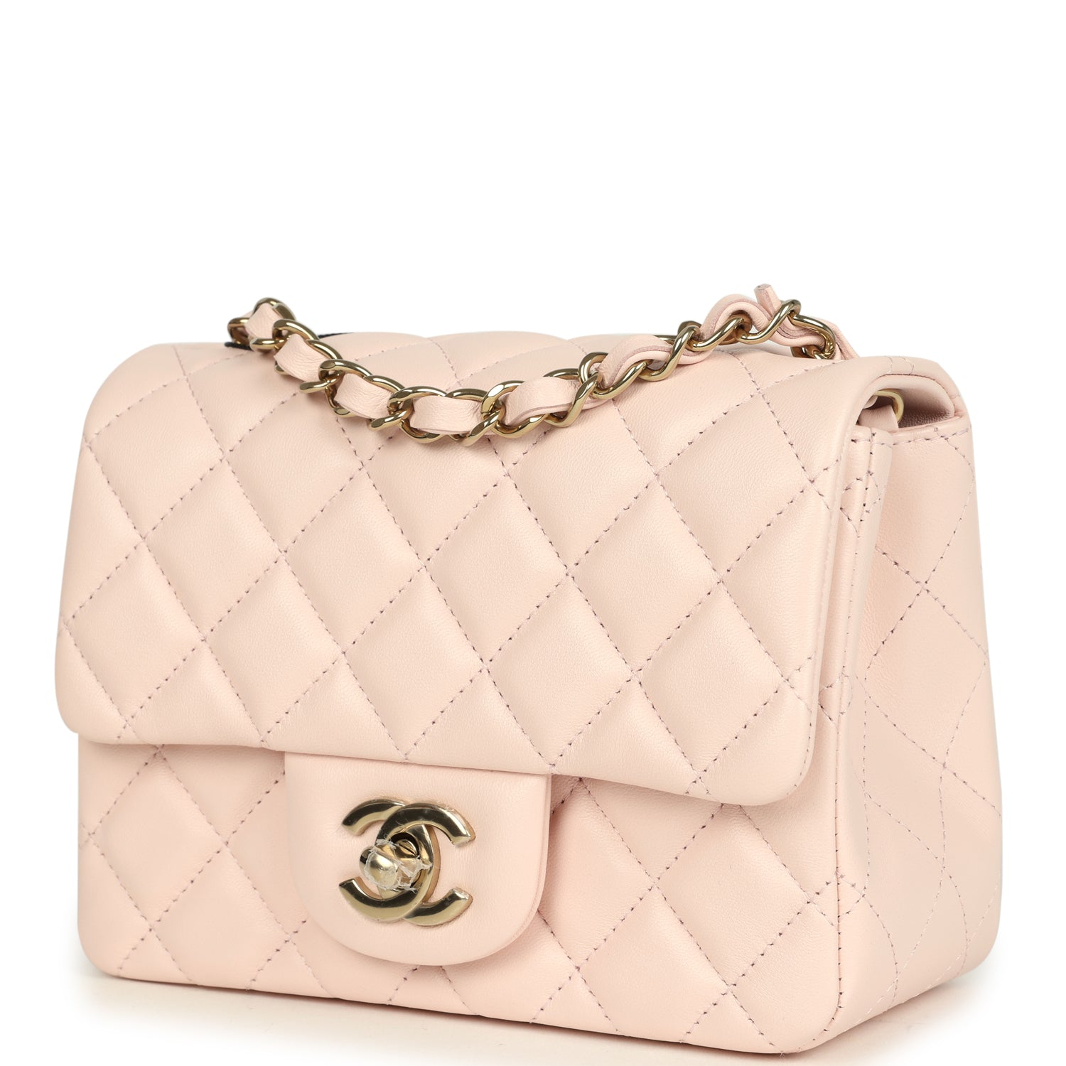 Chanel Mini Classic Square Flap Bag Light Pink Lambskin Light Gold Har