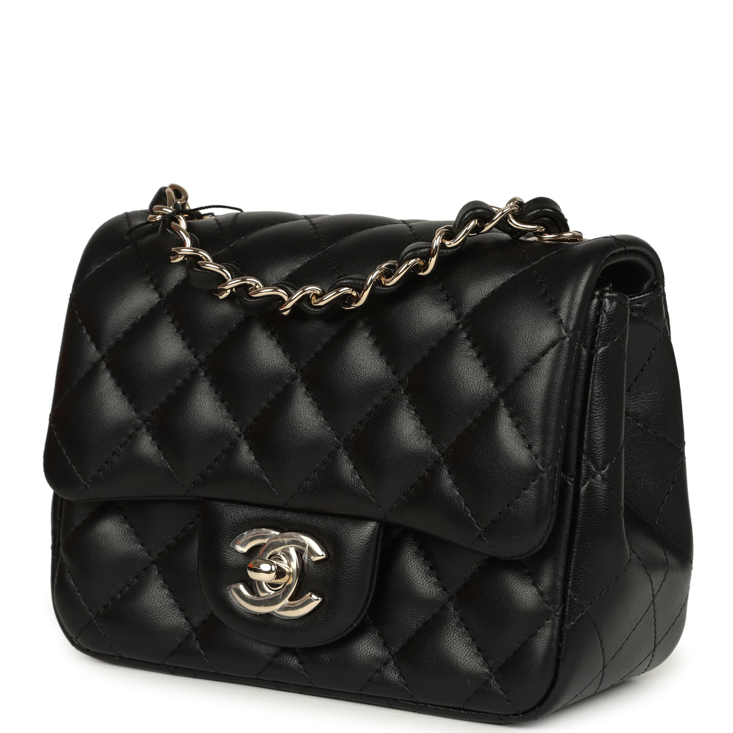 Chanel Mini Classic Square Flap Bag Black Lambskin Light Gold Hardware ...