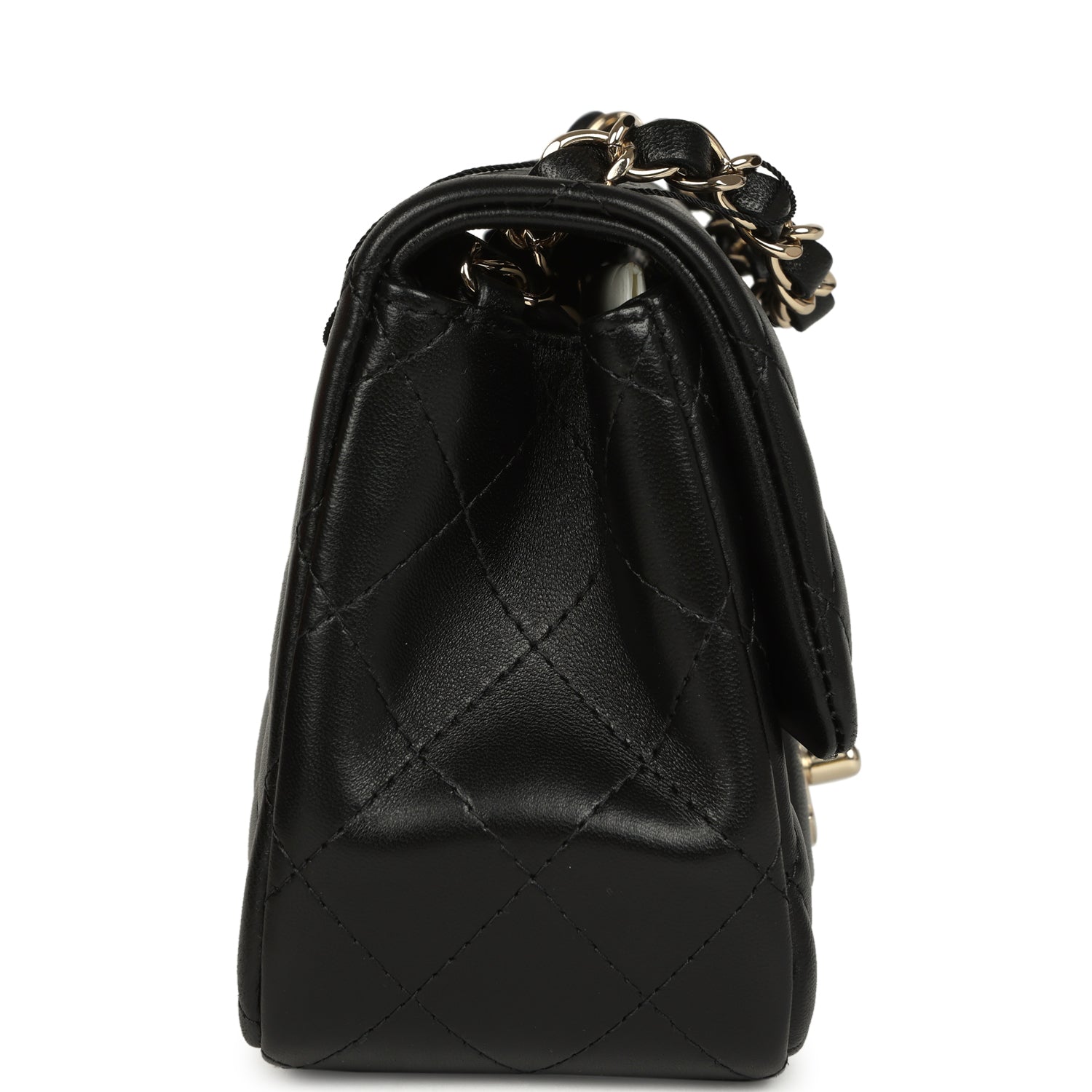 Chanel Mini Classic Square Flap Bag Black Lambskin Light Gold Hardware ...