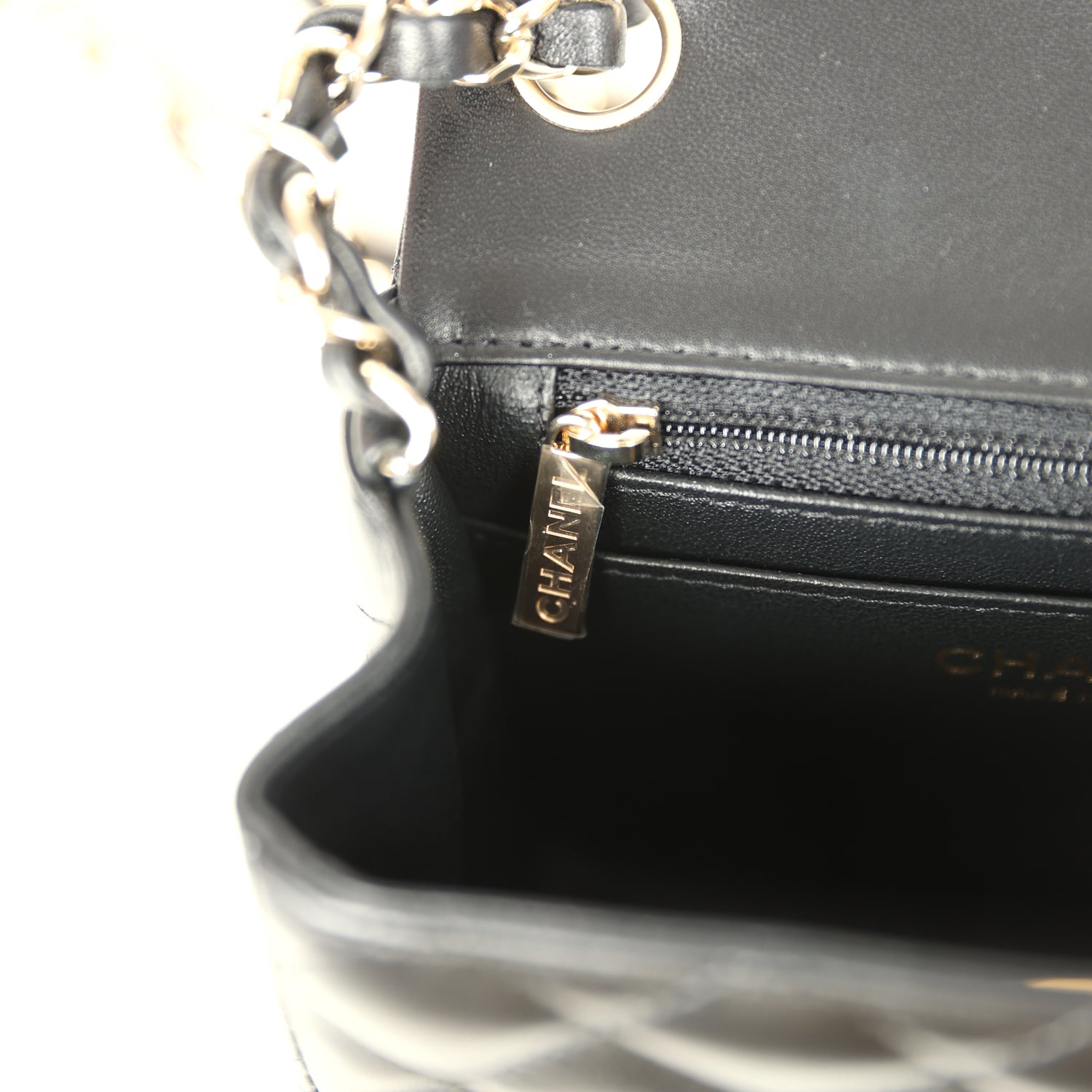 Chanel Mini Classic Square Flap Bag Black Lambskin Light Gold Hardware ...