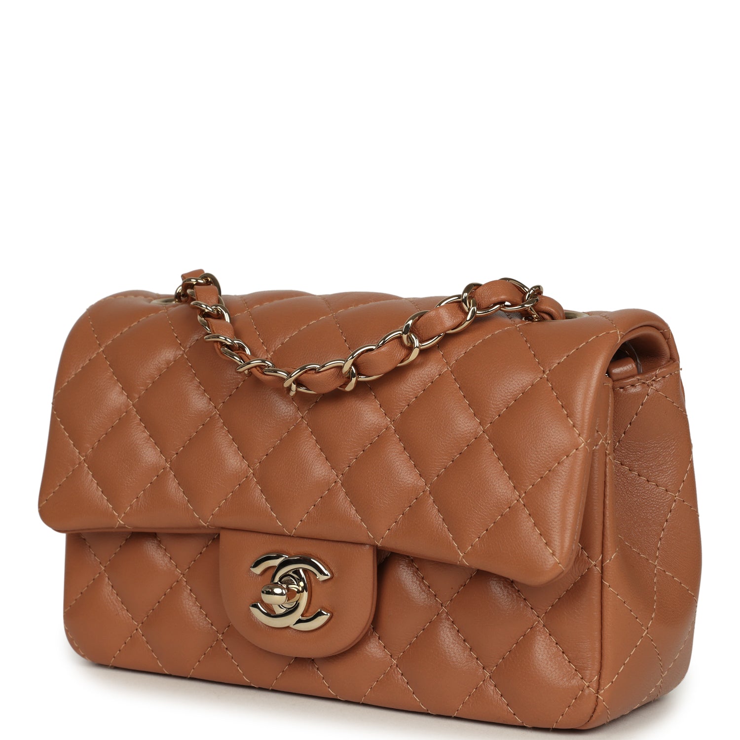 Chanel Mini Rectangular Flap Bag Caramel Lambskin Light Gold Hardware ...