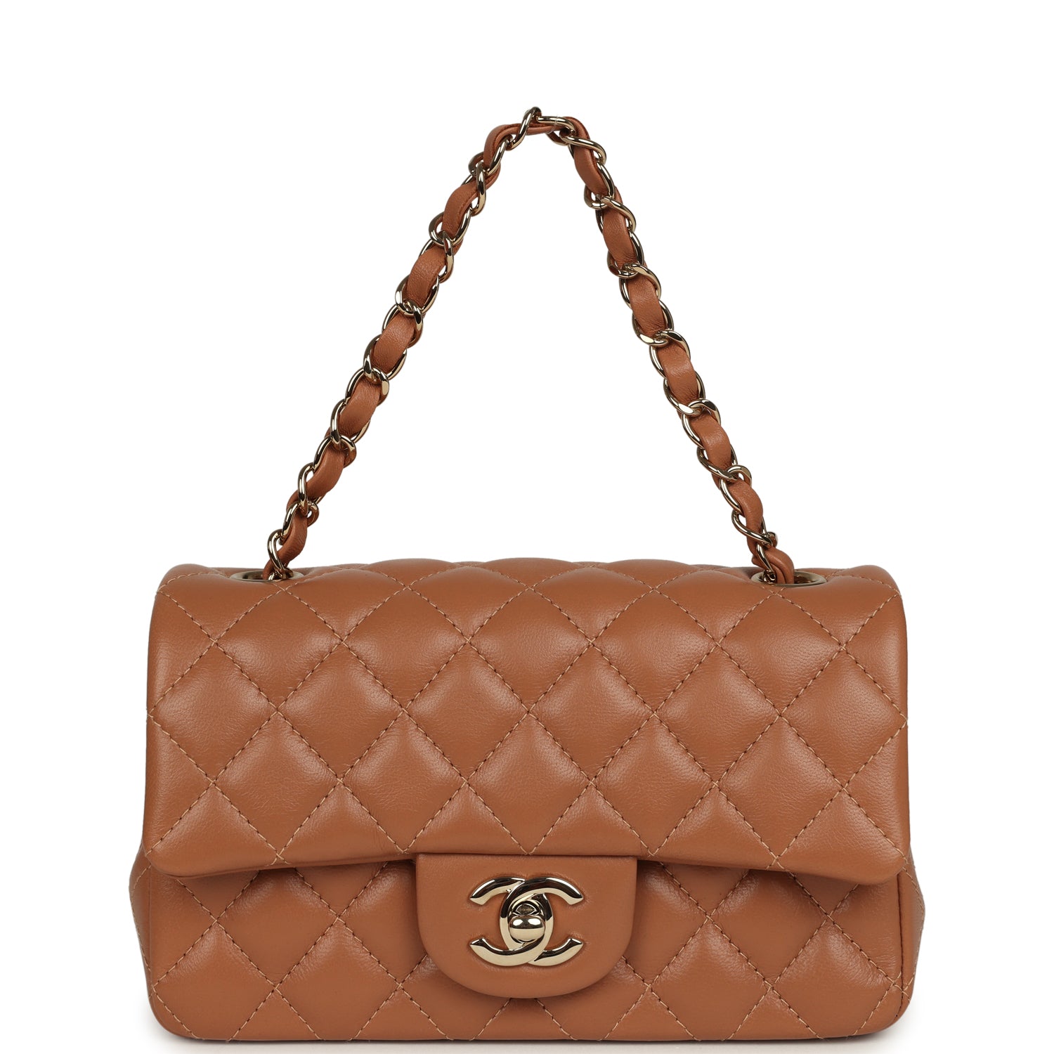 Chanel Mini Rectangular Flap Bag Caramel Lambskin Light Gold Hardware ...
