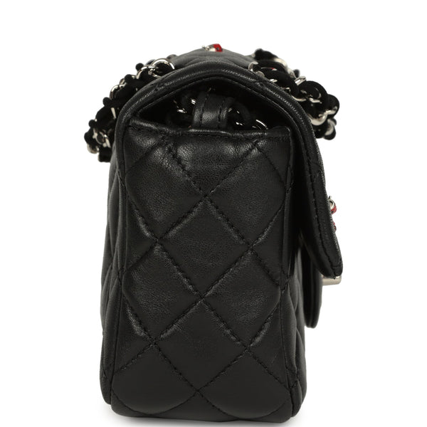 Pre-owned Chanel Mini Rectangular Lady Bug Flap Bag Black Lambskin Sil