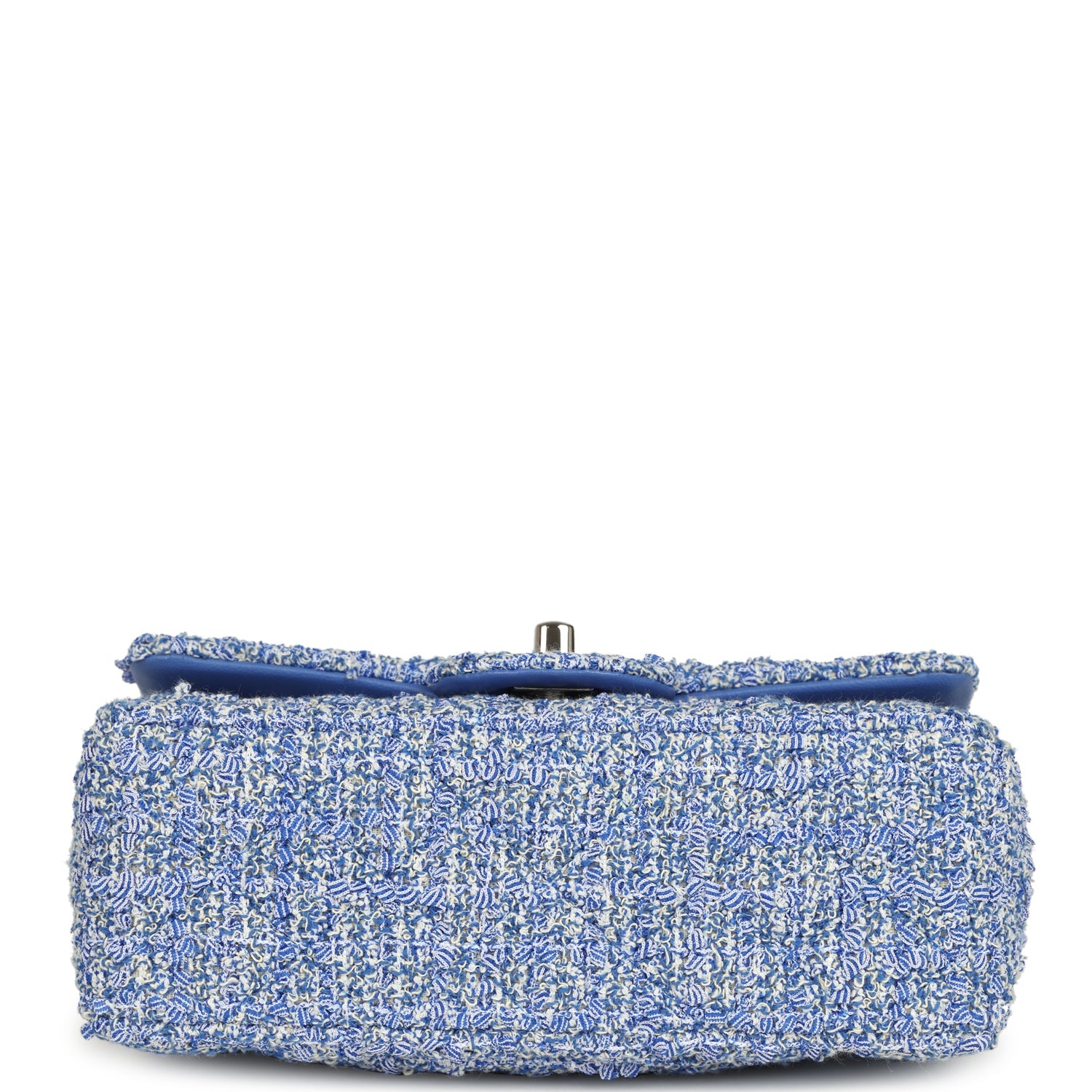 Chanel Mini Rectangular Flap Bag Blue and White Tweed Silver Hardware