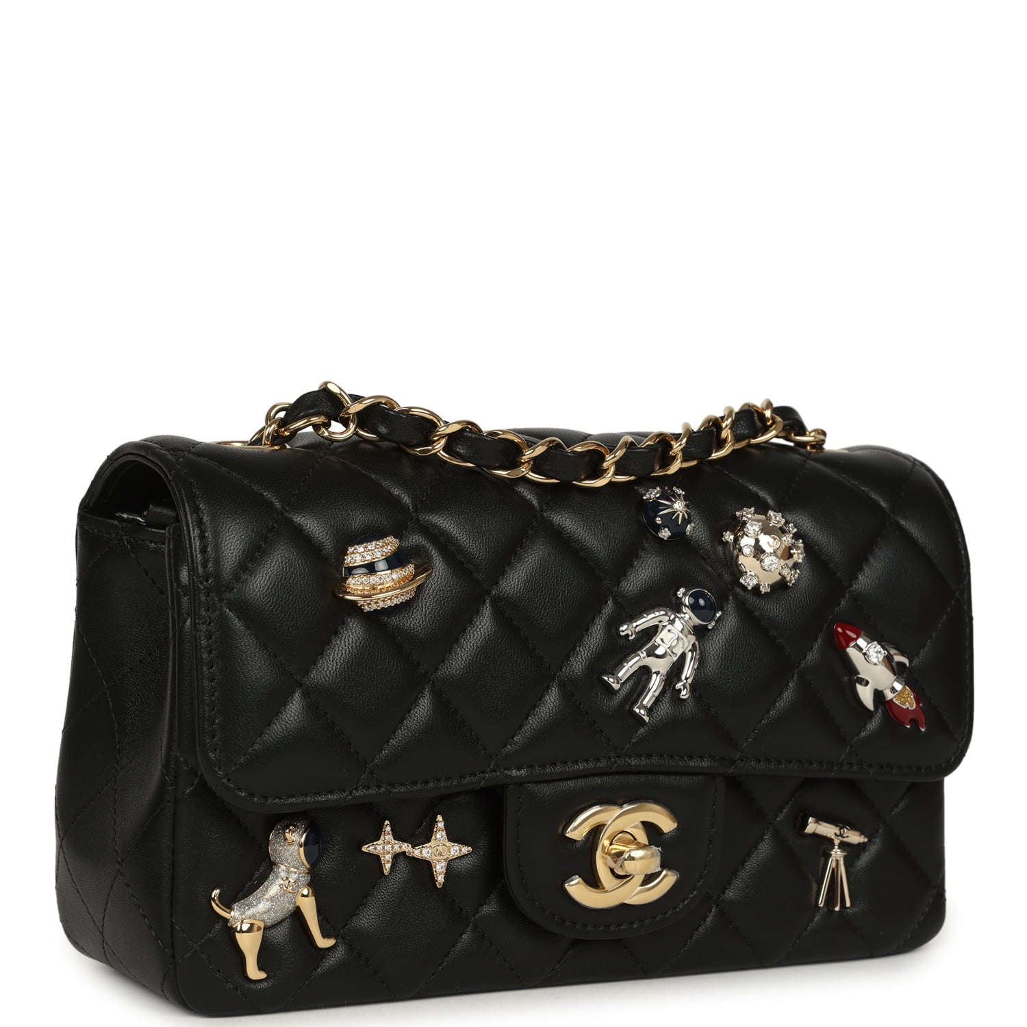 Chanel Mini Classic "Space Charms" Rectangular Flap Bag Black Lambskin