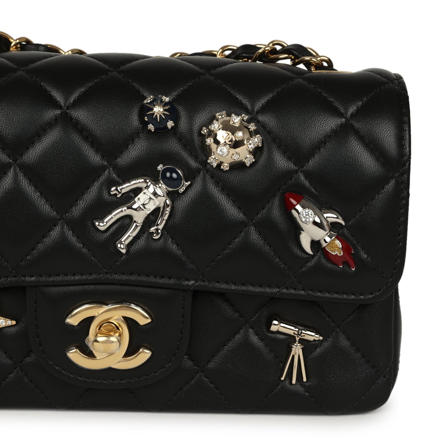Chanel Mini Classic "Space Charms" Rectangular Flap Bag Black Lambskin