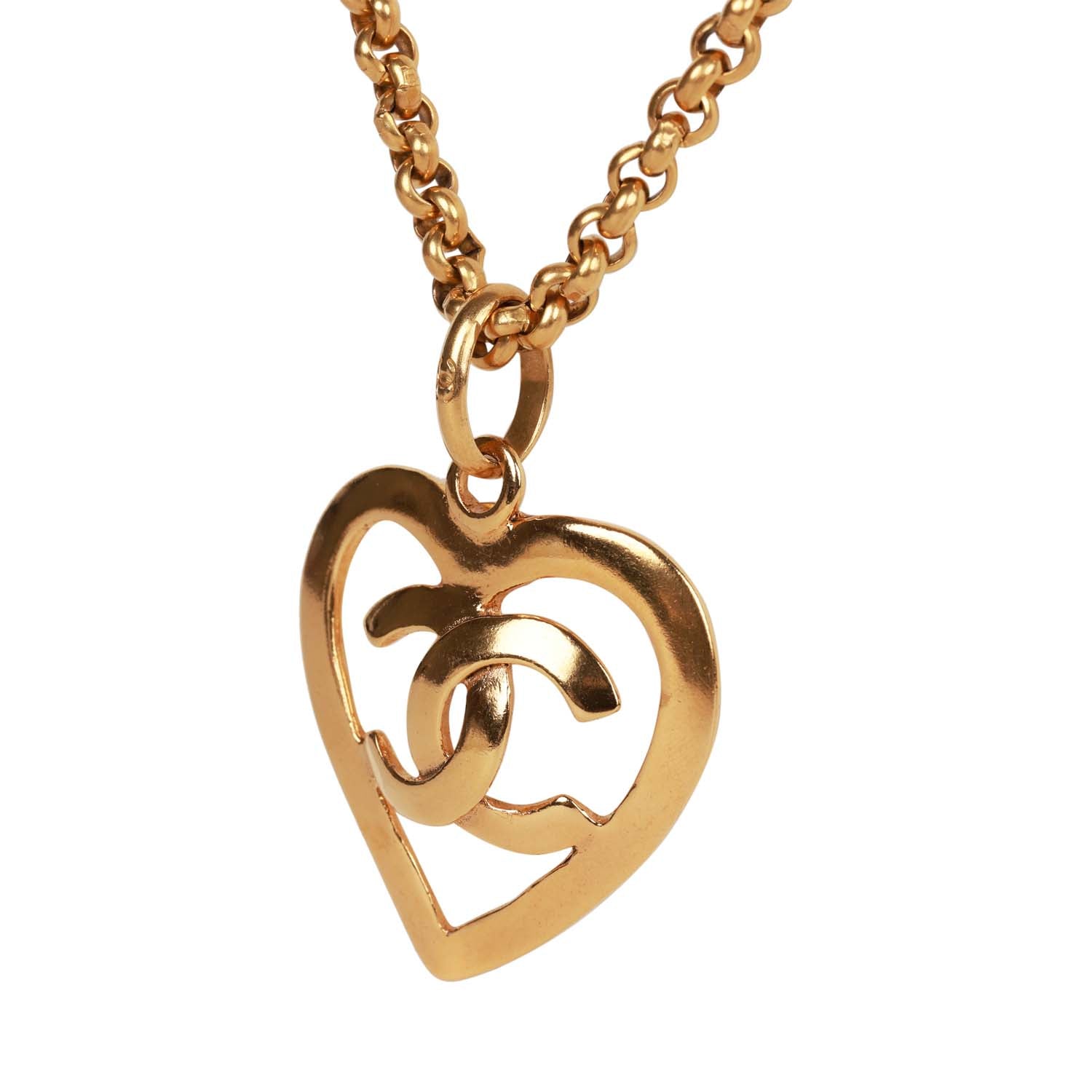 Vintage Chanel Gold CC Heart Pendant Necklace