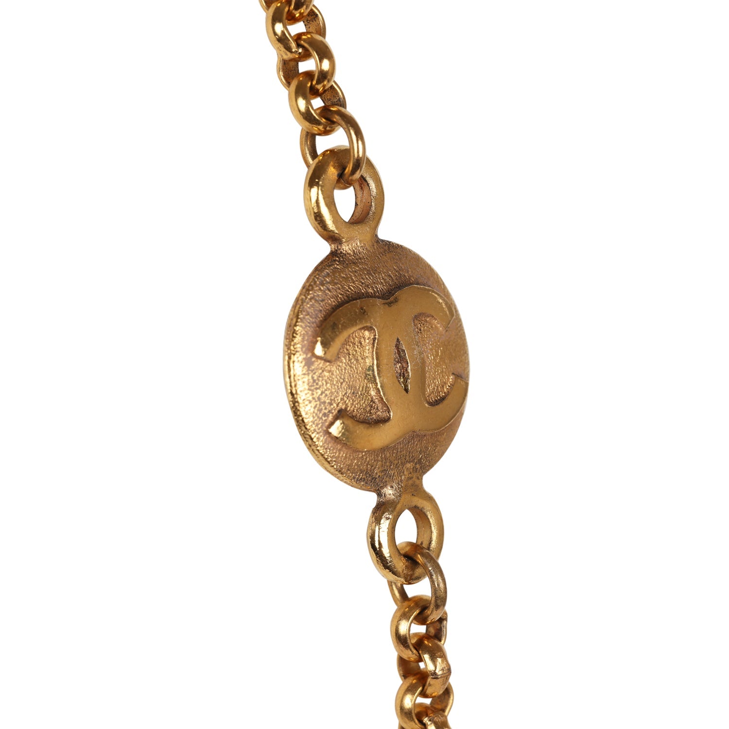 Vintage Chanel Medallion Cable Chain Gold Metal Necklace