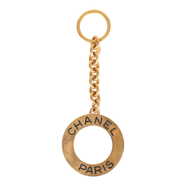 Vintage Chanel 24K Gold Plated Paris Circle Keychain