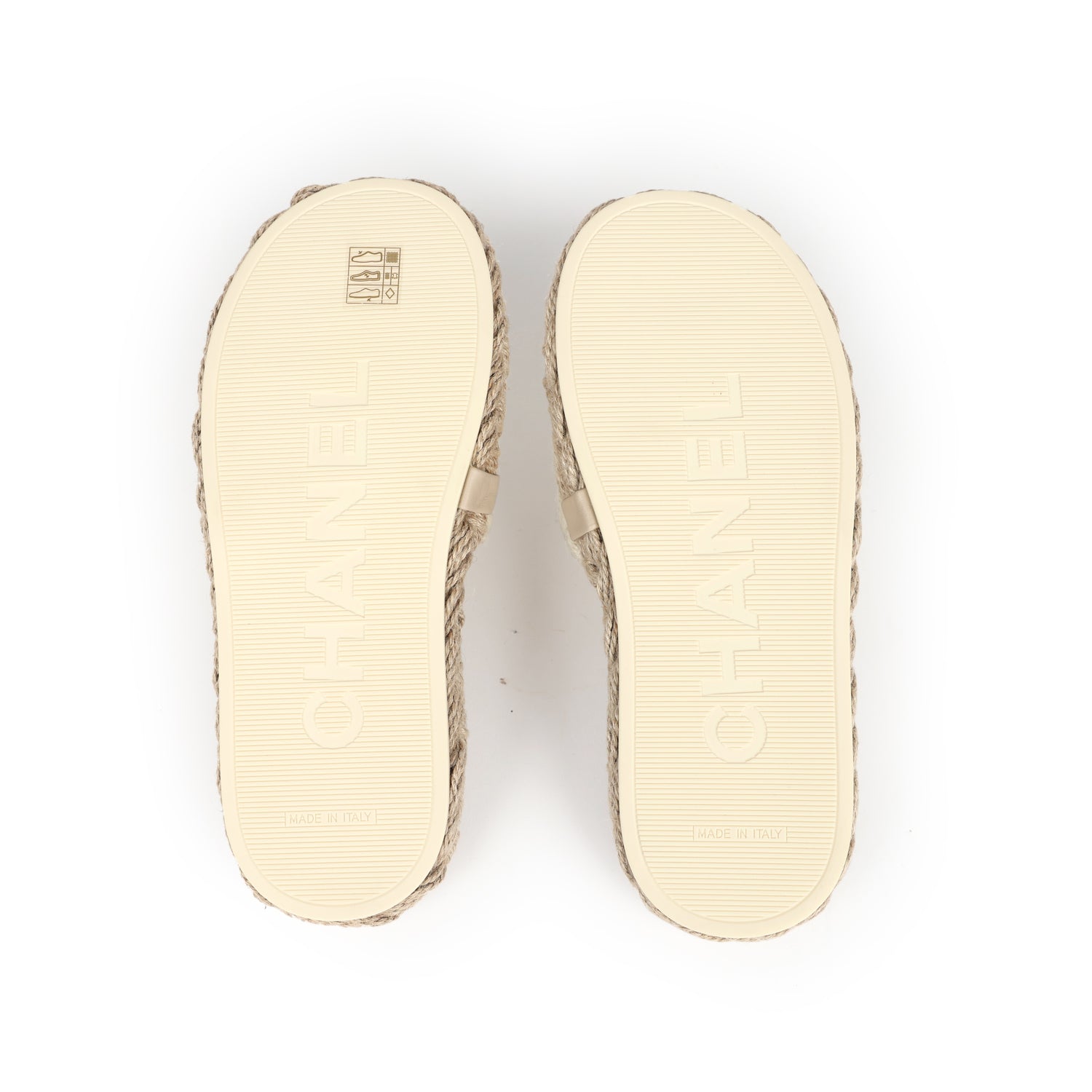 Chanel CC Braided Knit Interlocking Slide Sandals Cream Gold Hardware