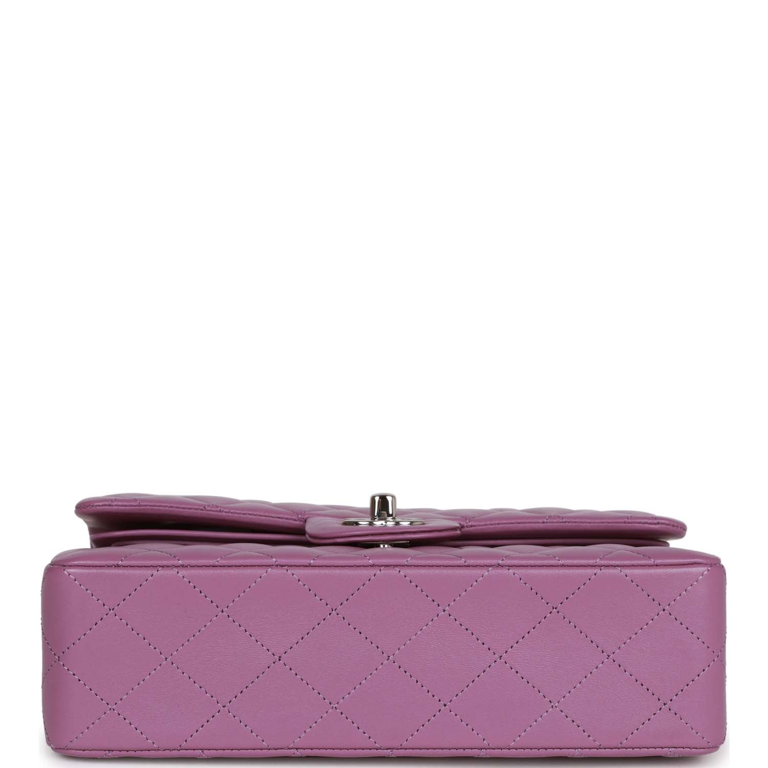 Chanel Purple Lambskin Small Classic Double Flap Silver Hardware