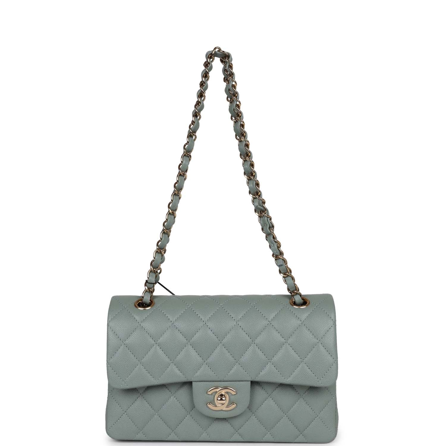 Chanel Small Classic Double Flap Bag Light Blue Caviar Light Gold Hard