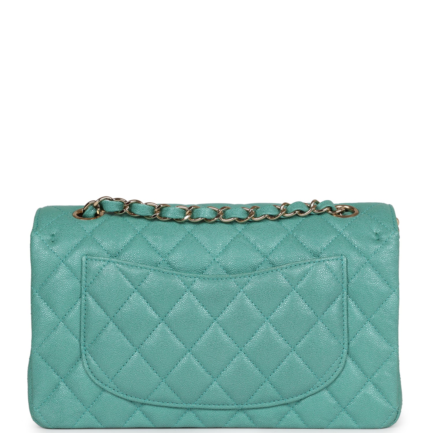 Chanel Small Classic Double Flap Turquoise Iridescent Caviar Light Gol