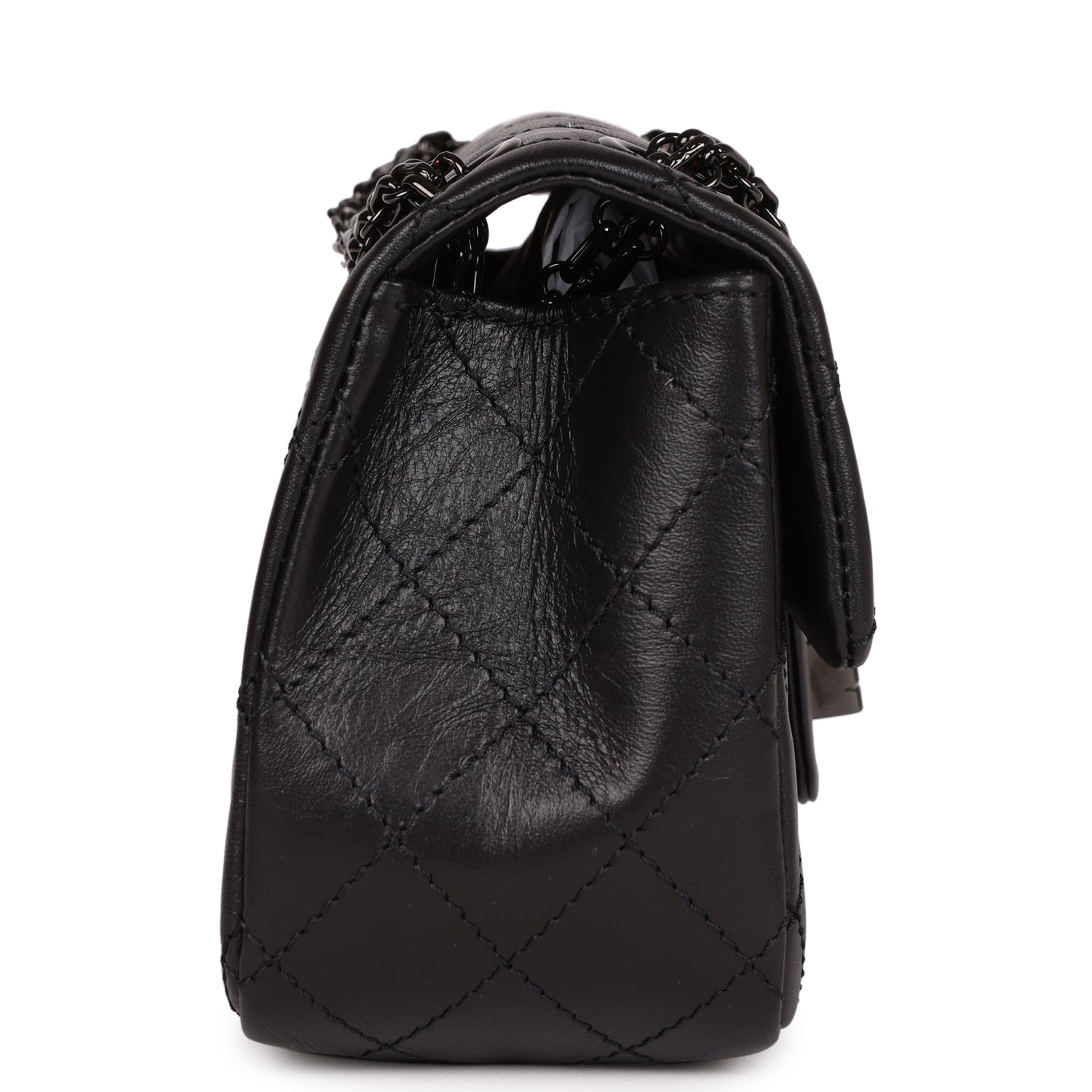 Chanel Mini Reissue 224 2.55 Flap So Black Aged Calfskin Black Hardwar