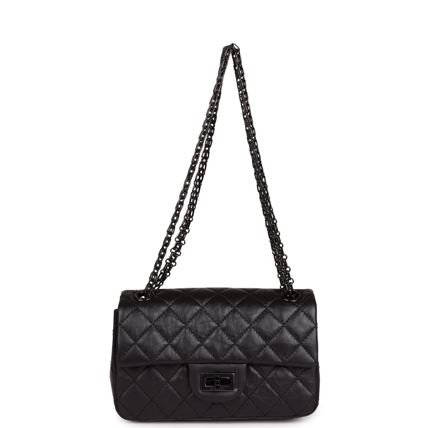 Chanel Mini Reissue 224 2.55 Flap So Black Aged Calfskin Black Hardwar