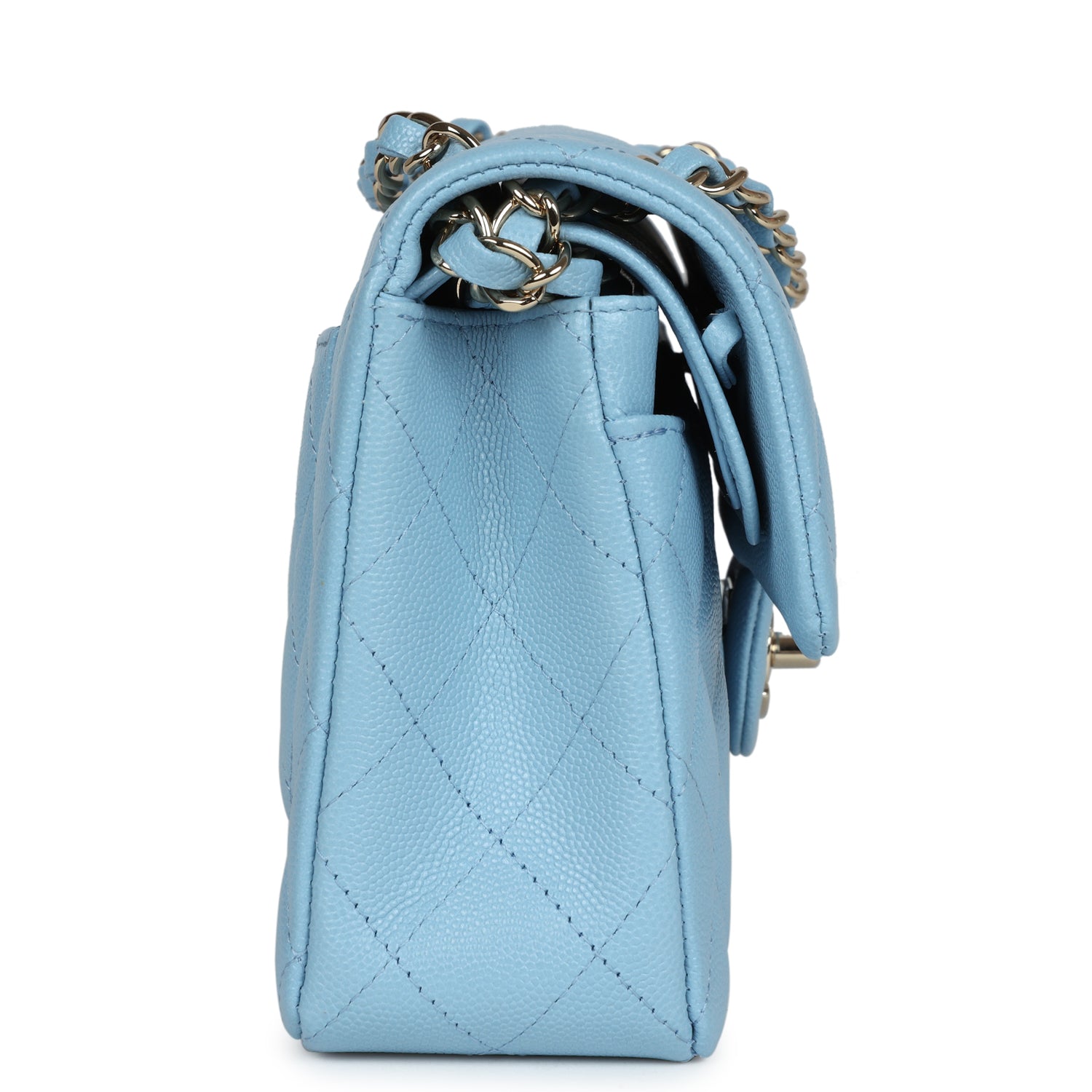 Chanel Small Classic Double Flap Bag Light Blue Caviar Light Gold Hard