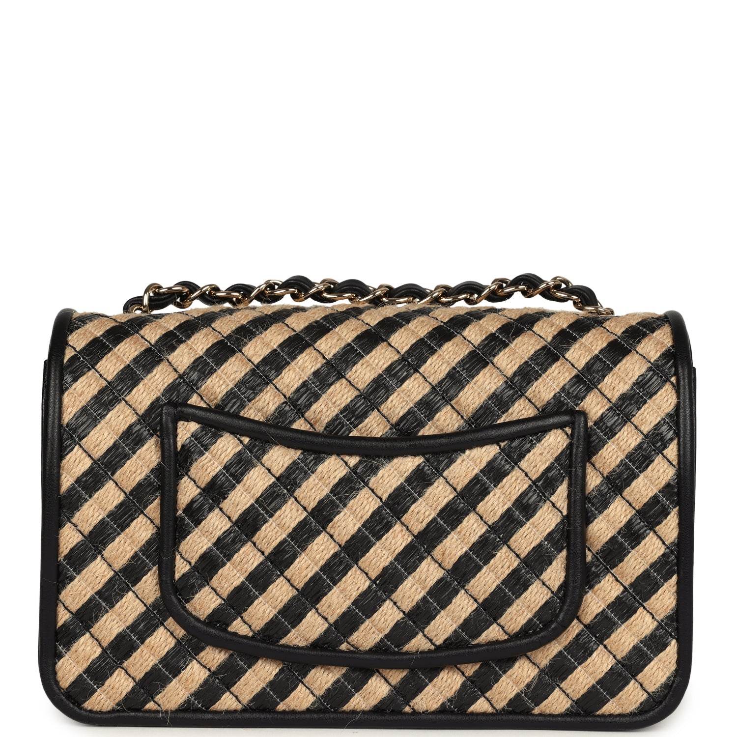 Chanel Small Urban Jungle Flap Beige and Black Stripe Raffia Jute Gold