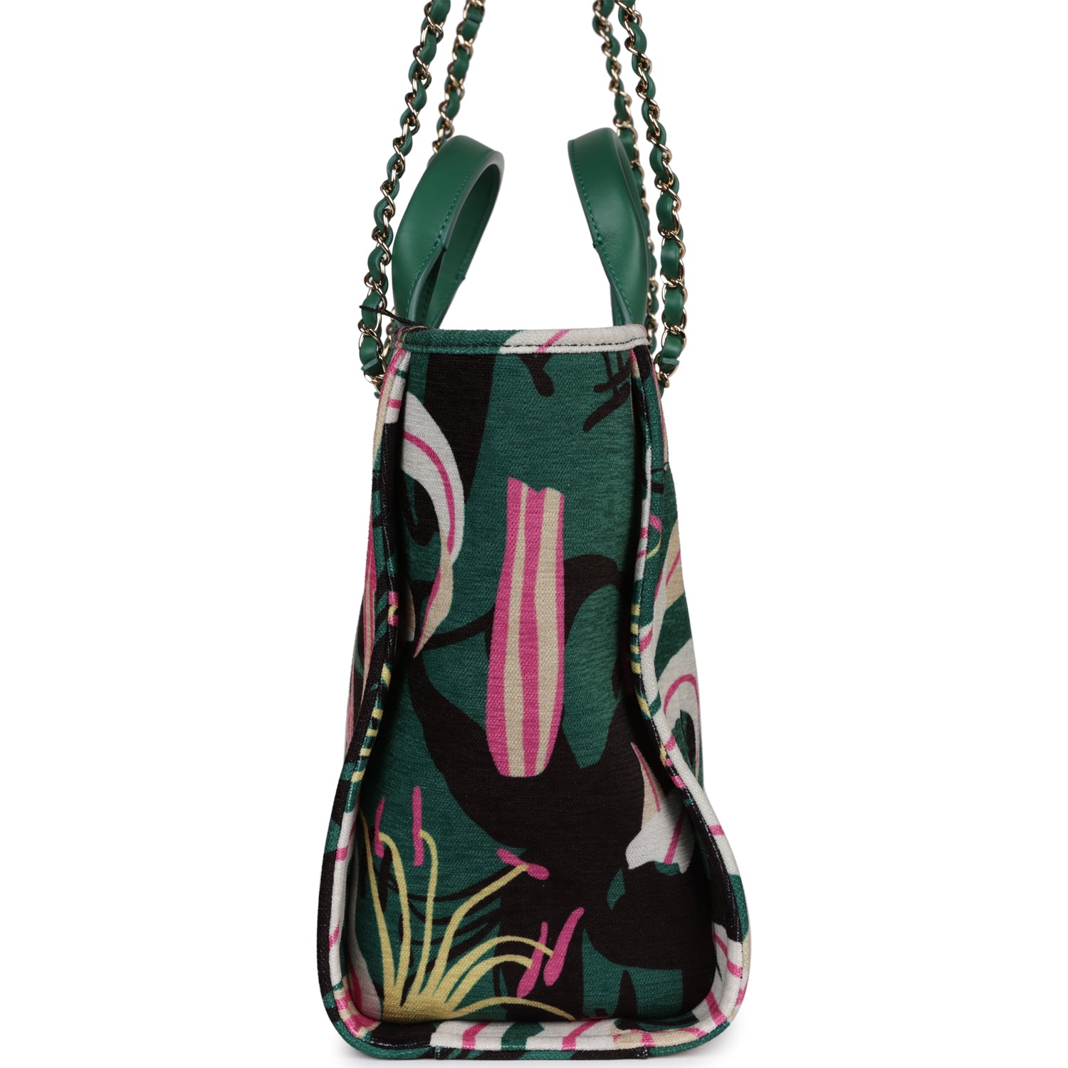 Chanel Small Deauville Shopping Tote Green and Pink Tropical Floral Ve