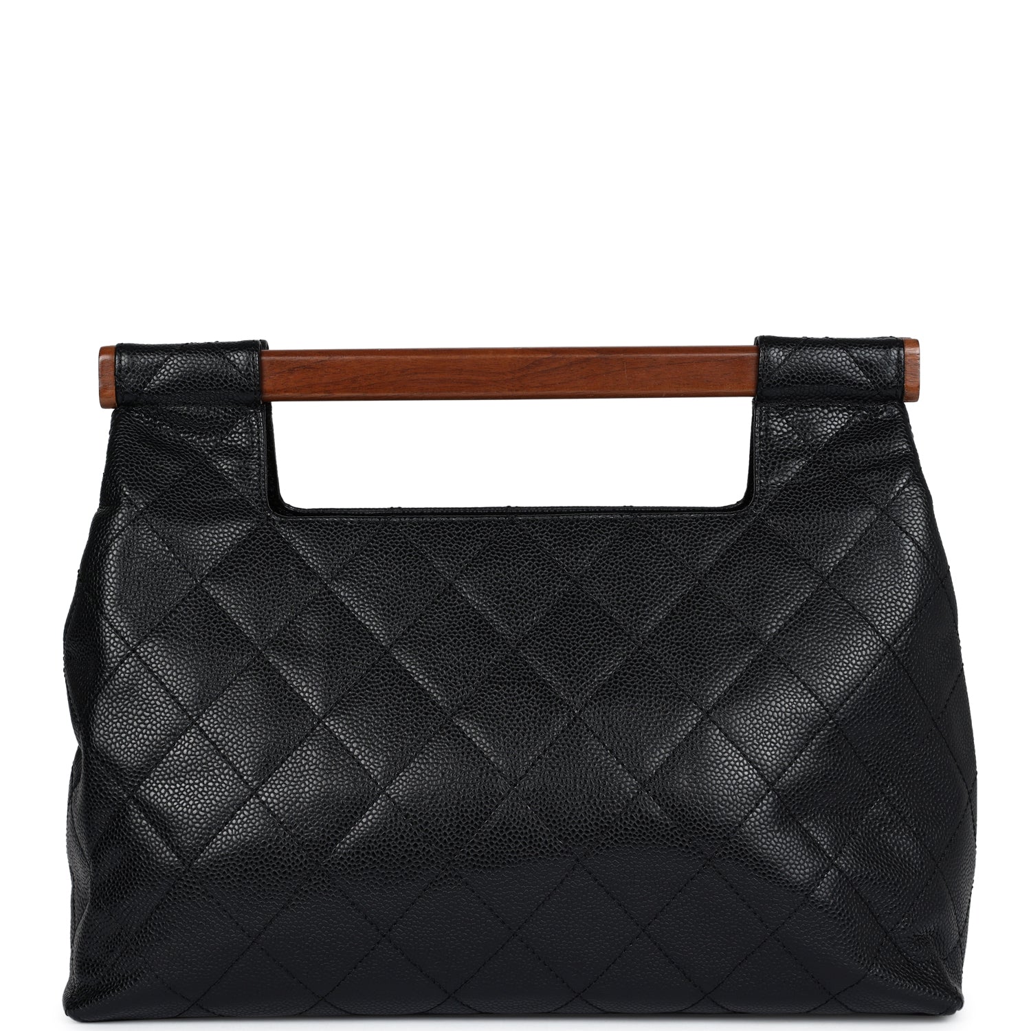 Vintage Chanel Wood Top Handle Bag Black Caviar Gold Hardware