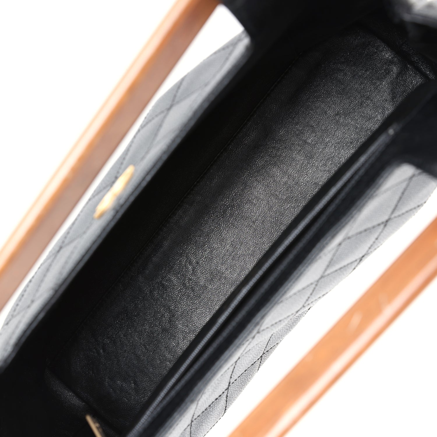 Vintage Chanel Wood Top Handle Bag Black Caviar Gold Hardware