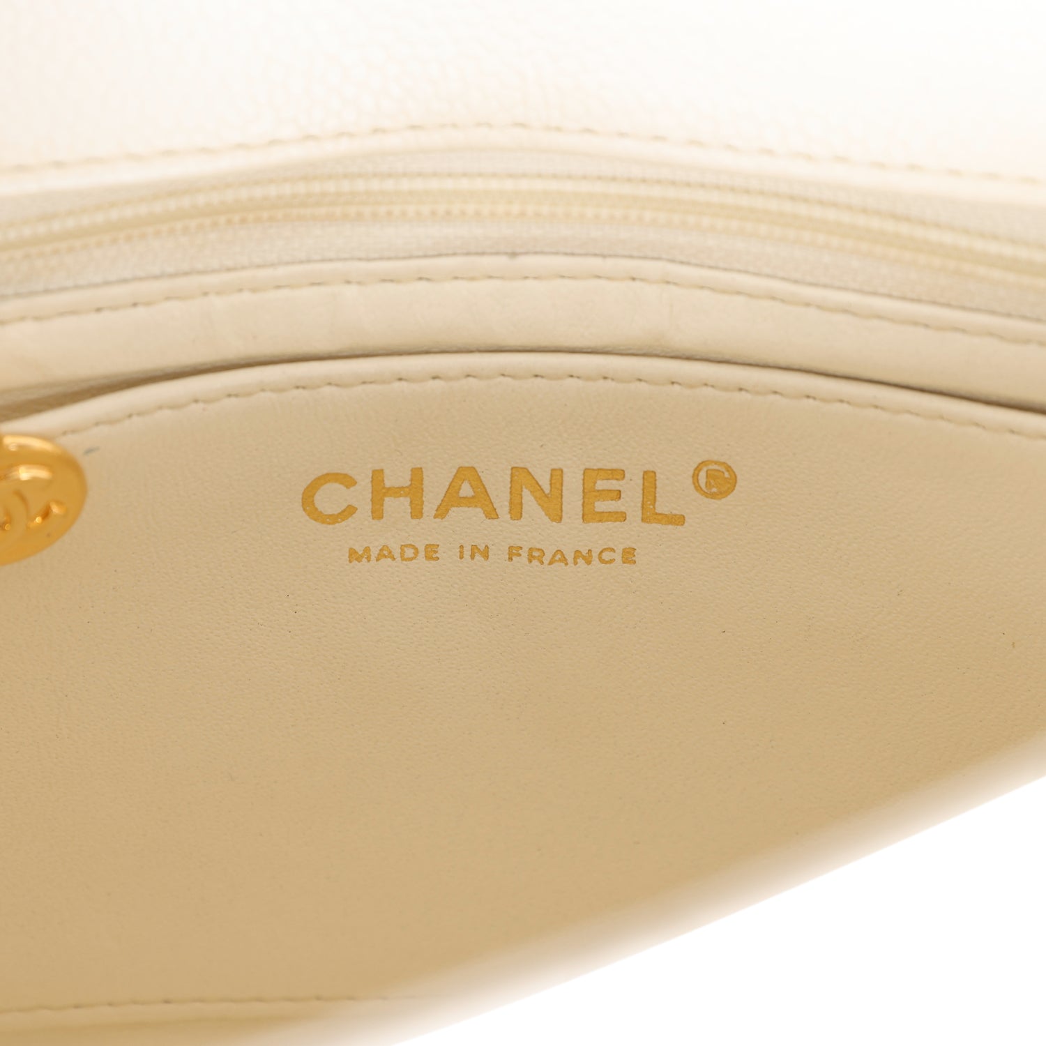 Vintage Chanel Mini Square Flap White Caviar Gold Hardware