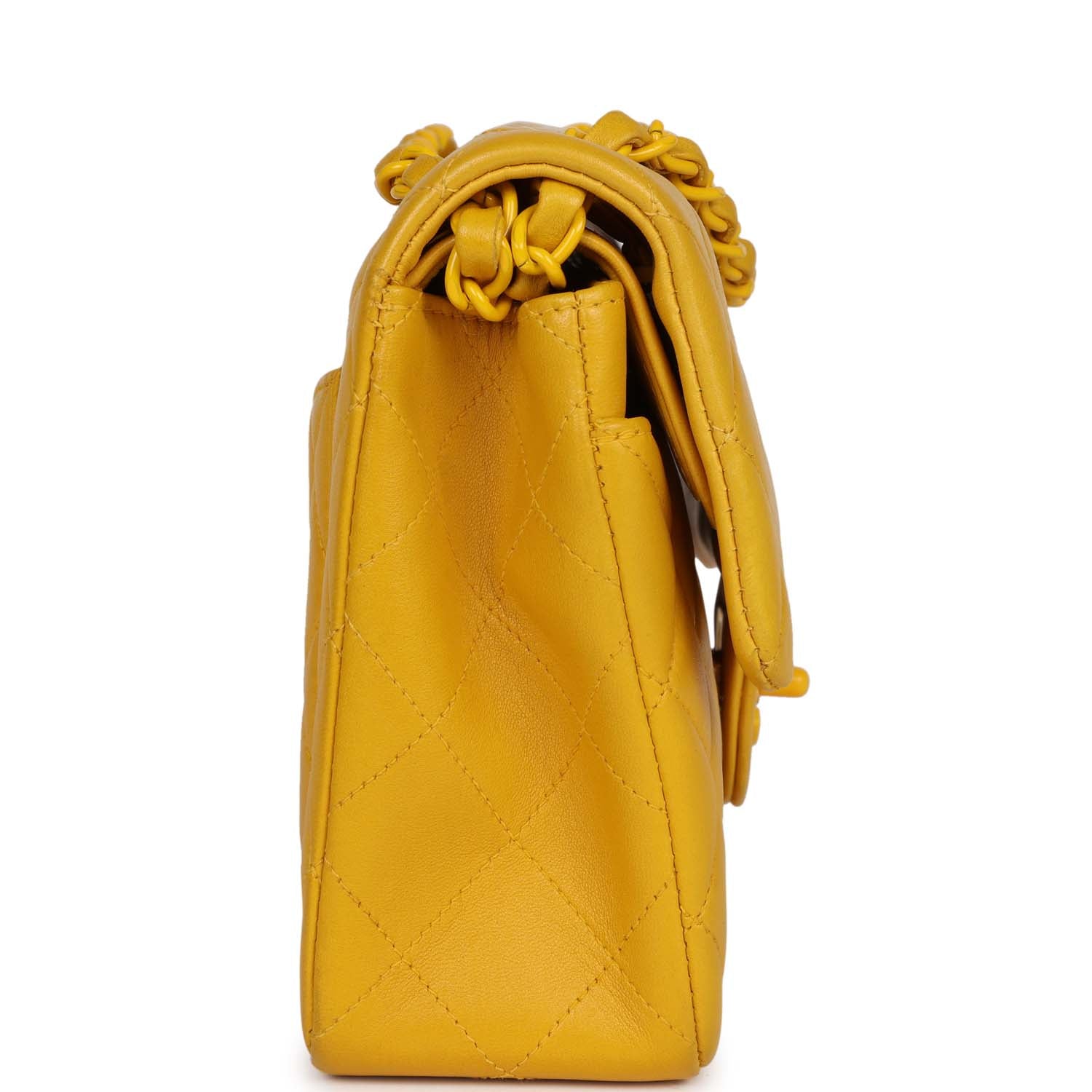 Chanel Vintage Yellow Lambskin Small Classic Double Flap Yellow Hardware