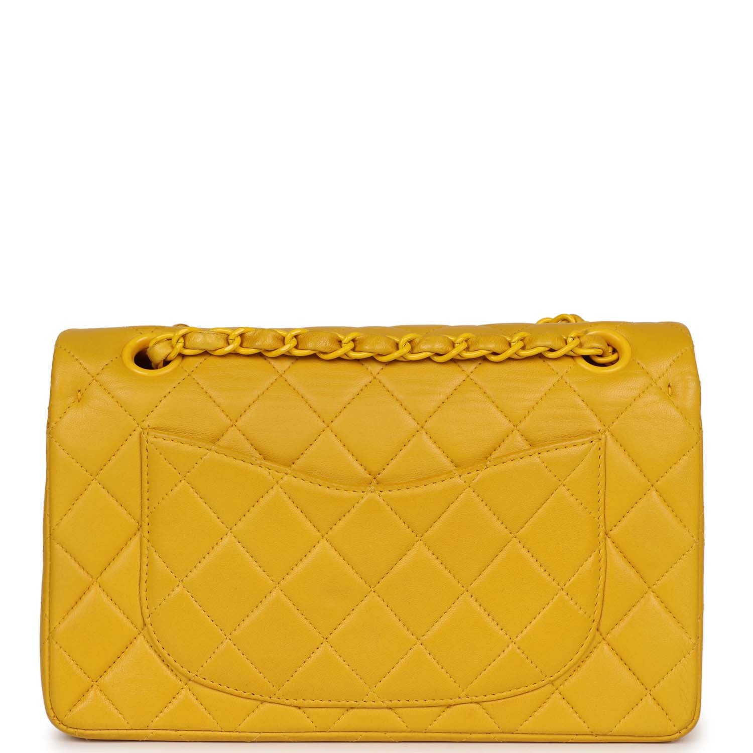 Chanel Vintage Yellow Lambskin Small Classic Double Flap Yellow Hardware