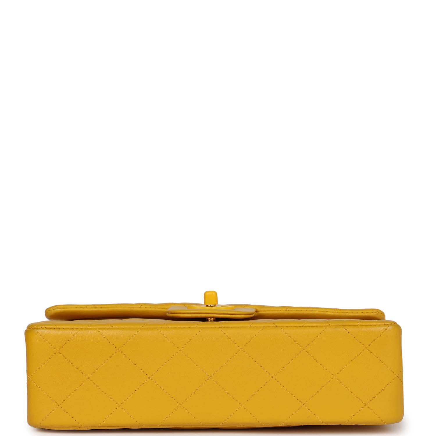 Chanel Vintage Yellow Lambskin Small Classic Double Flap Yellow Hardware