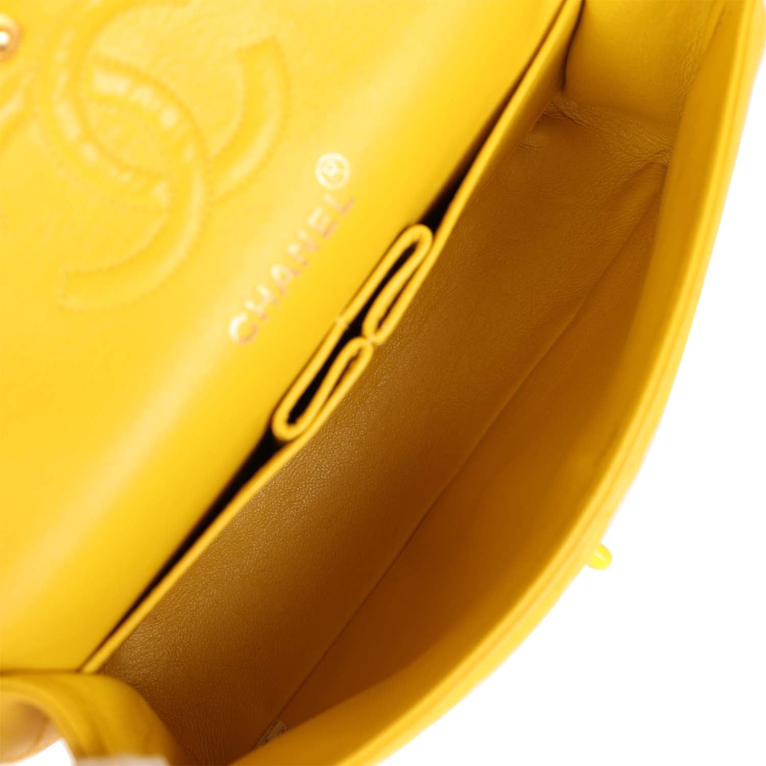 Chanel Vintage Yellow Lambskin Small Classic Double Flap Yellow Hardware