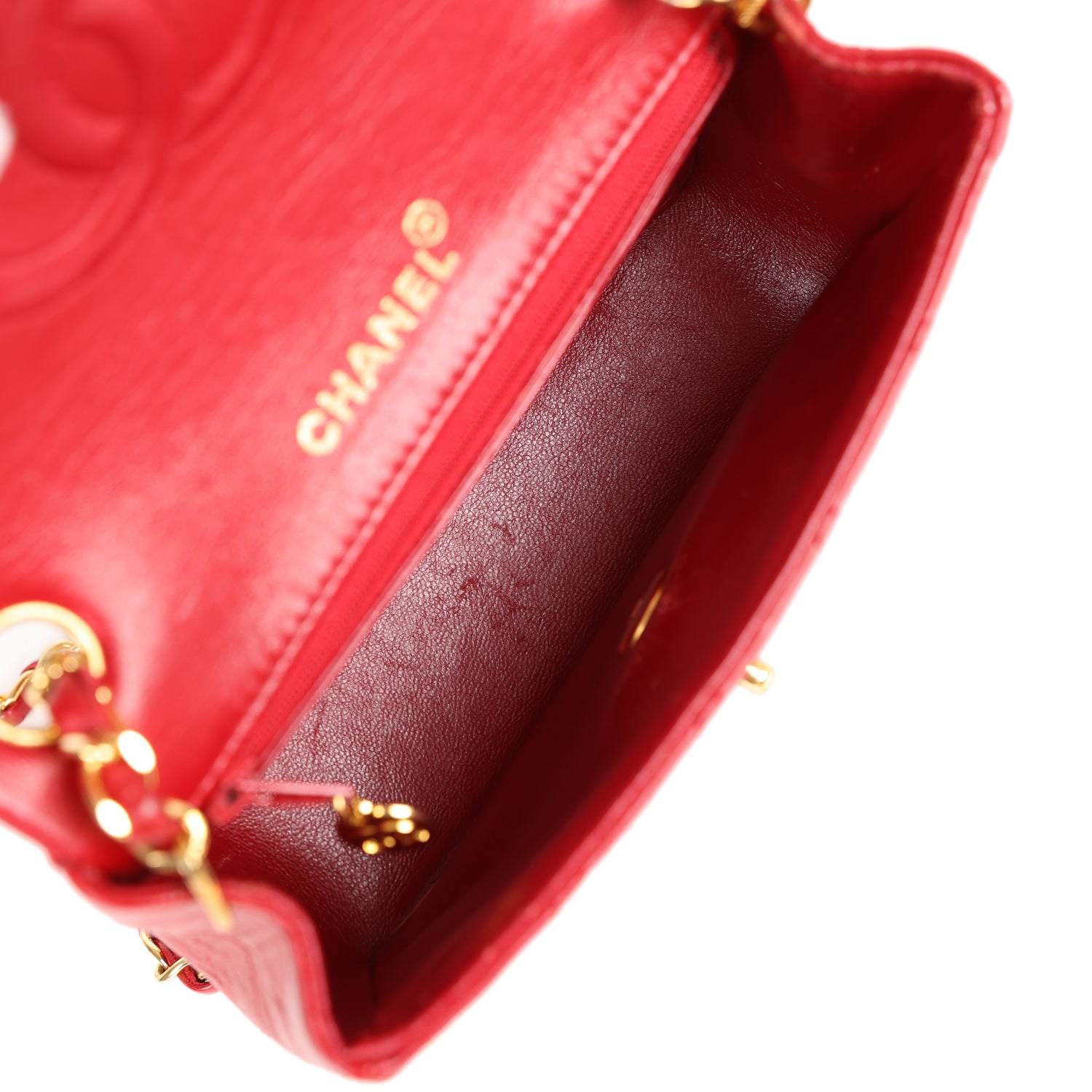 Vintage Chanel Mini Square Flap Red Lambskin Gold Hardware
