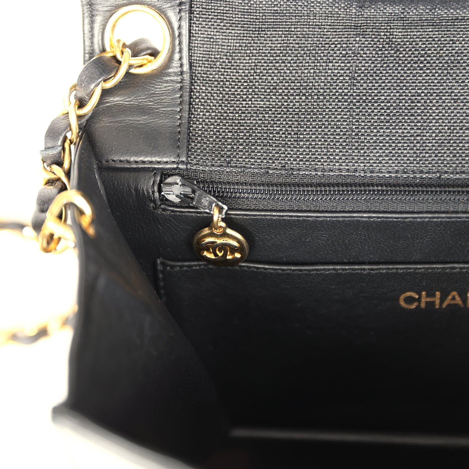 Vintage Chanel Vertical Border Flap Bag Black Linen and Lambskin Gold