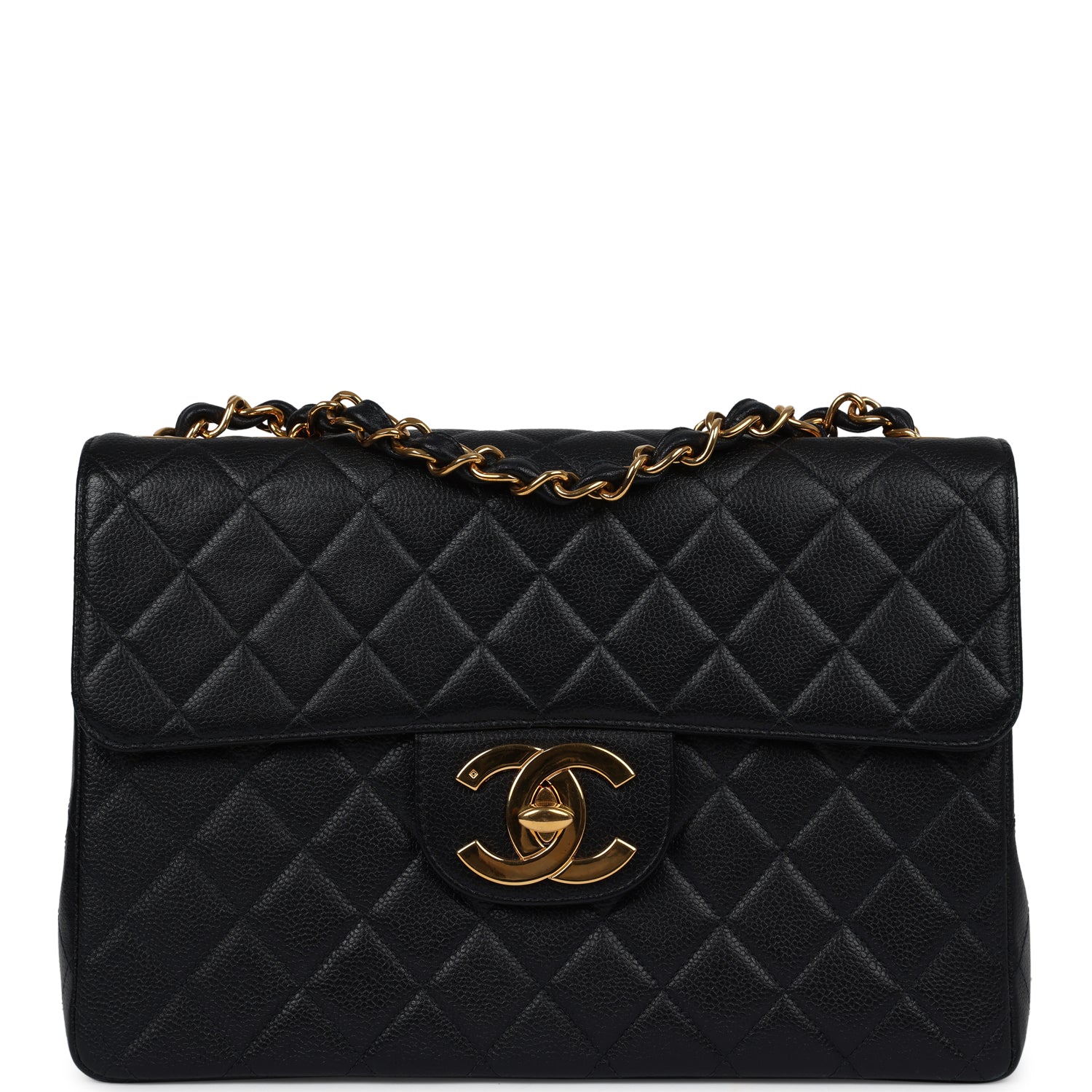 Vintage Chanel Jumbo Single Flap Bag Black Caviar Gold Hardware ...