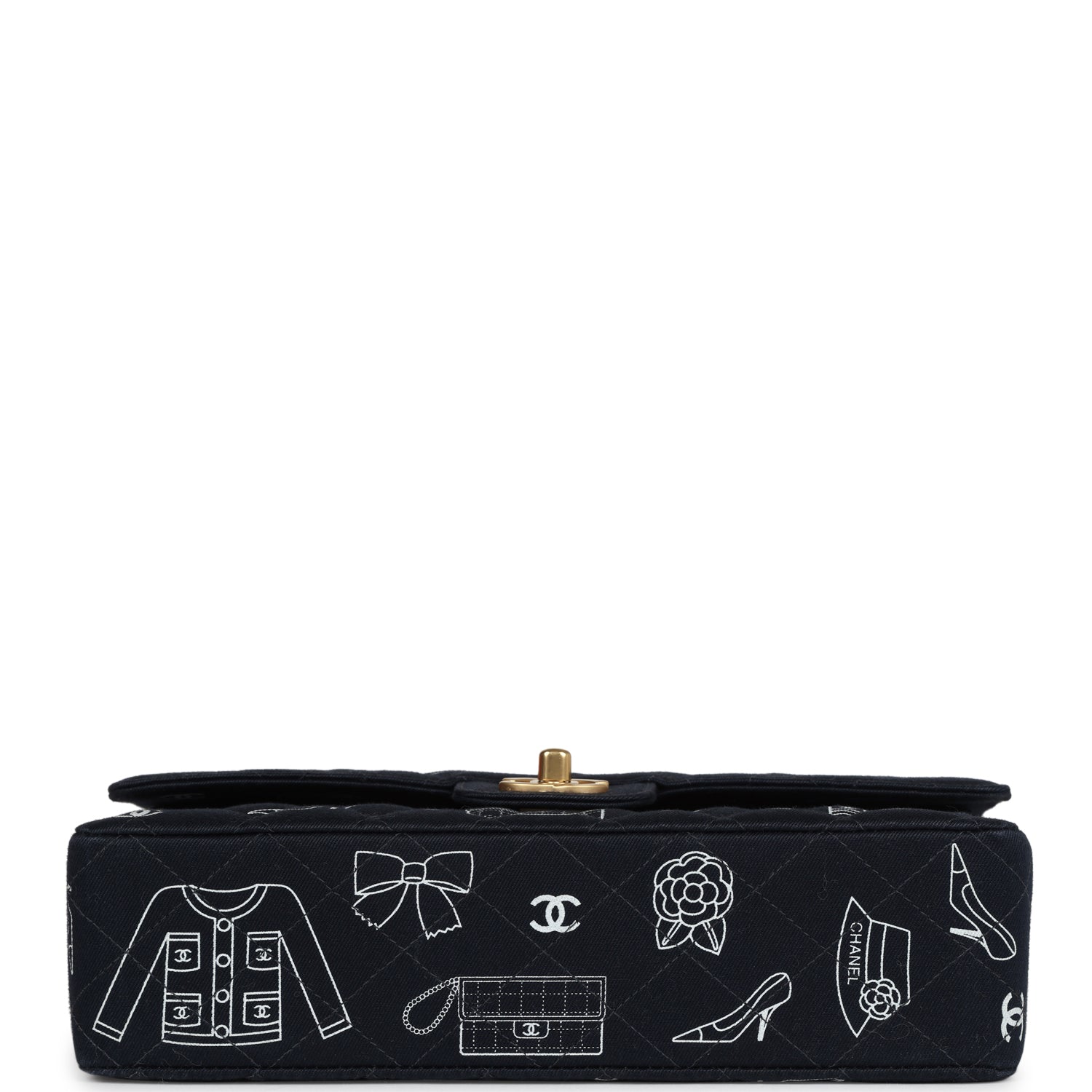 Vintage Chanel Medium Icon Print Double Flap Bag Navy Canvas Brushed G