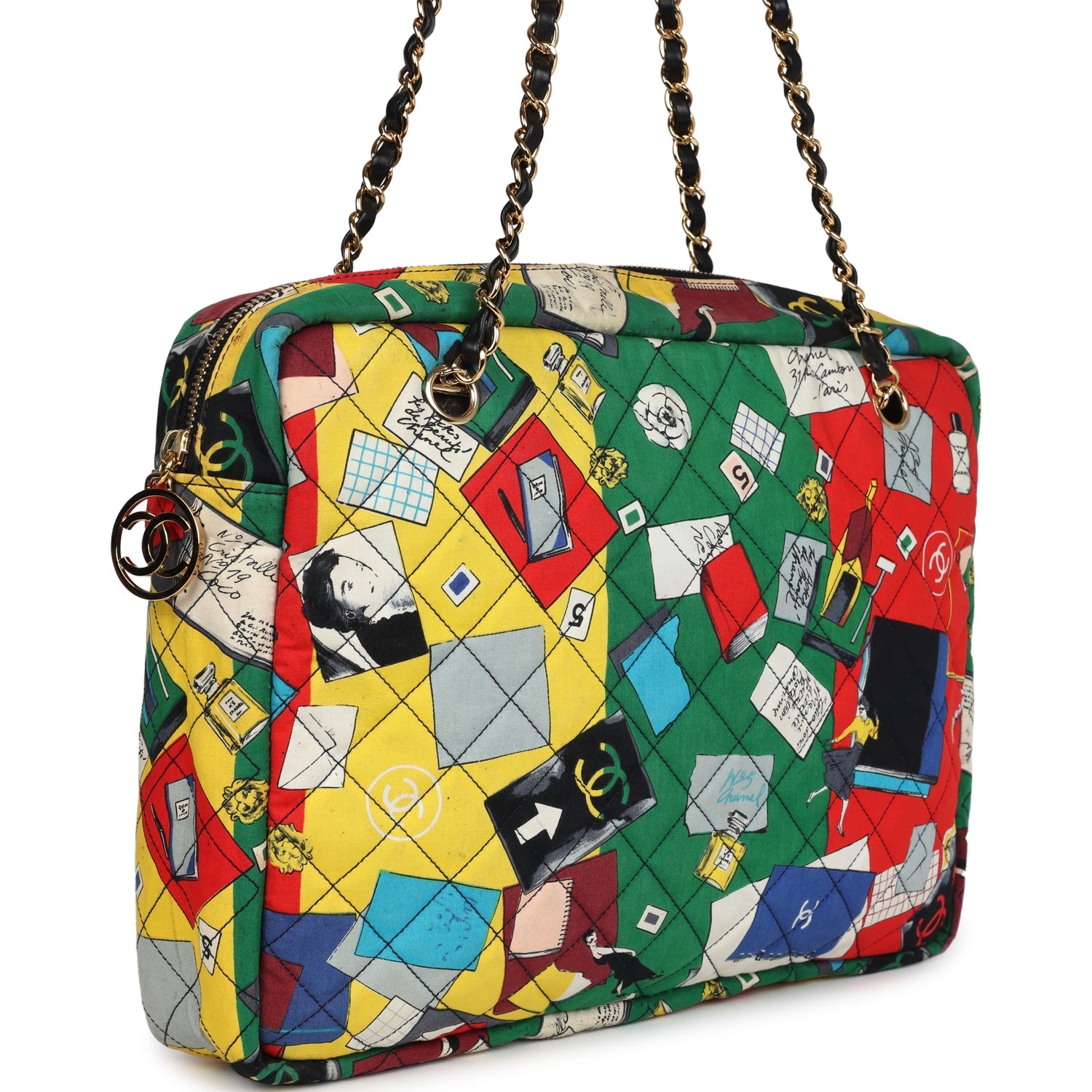 Vintage Chanel Printed Shoulder Bag Multicolored Canvas Gold Hardware ...